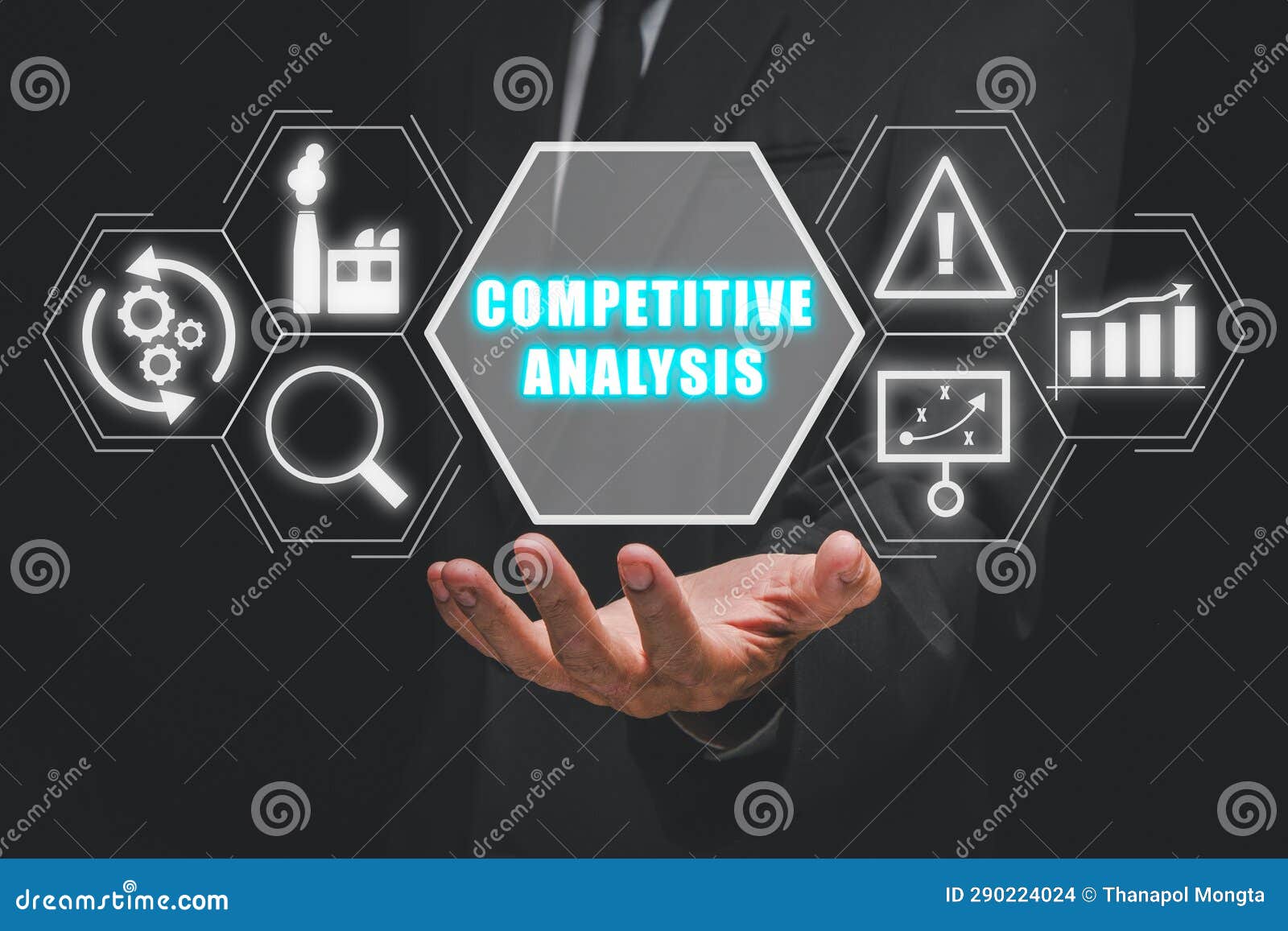 Businessman Hand Holding Competitive Analysis Icon on Virtual Screen ...