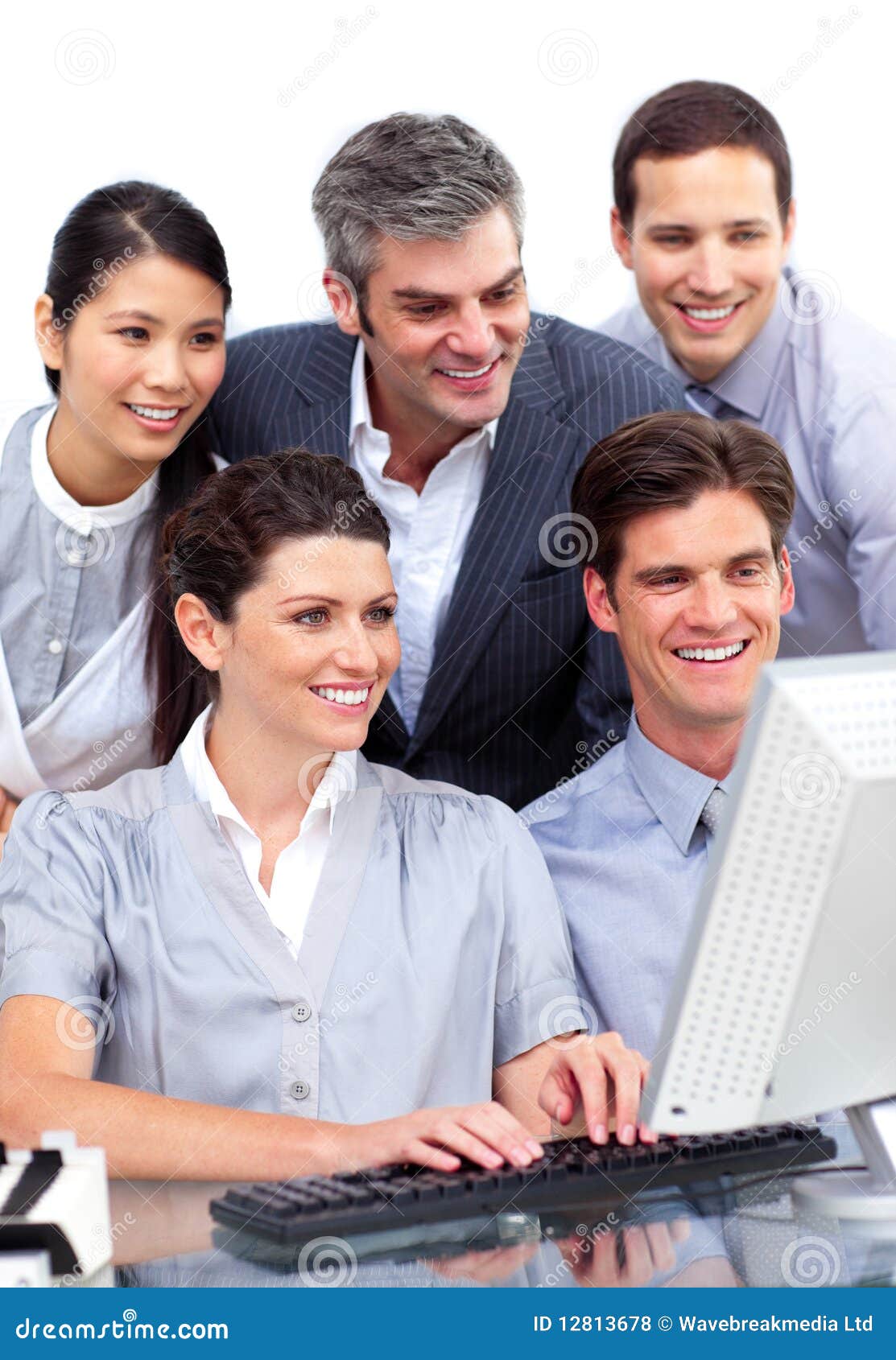 Competitive Business Group Working at a Computer Stock Photo - Image of ...