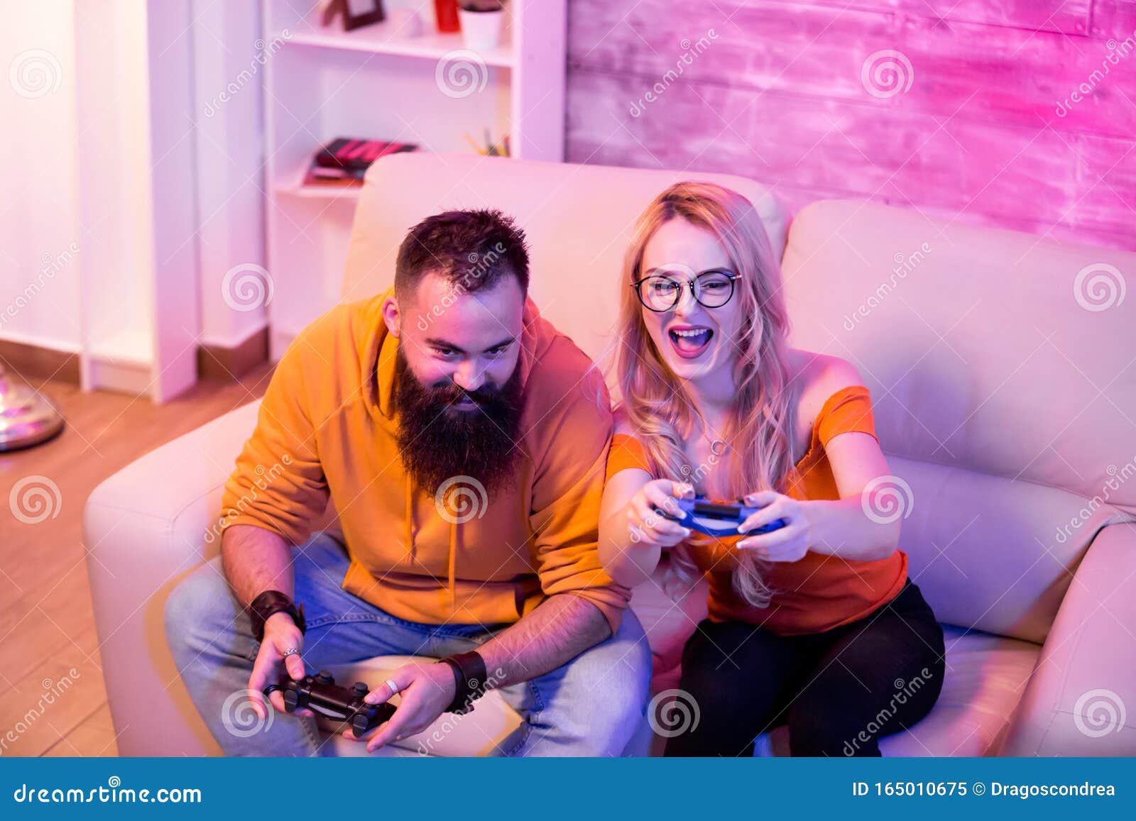 Competitive Couple Playing Video Games on Console Stock Image - Image ...
