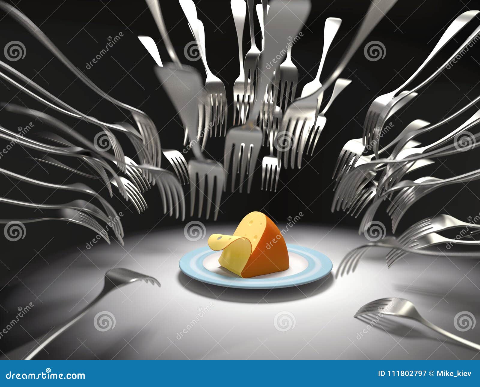 Forks attack a cheese stock illustration. Illustration of battle ...