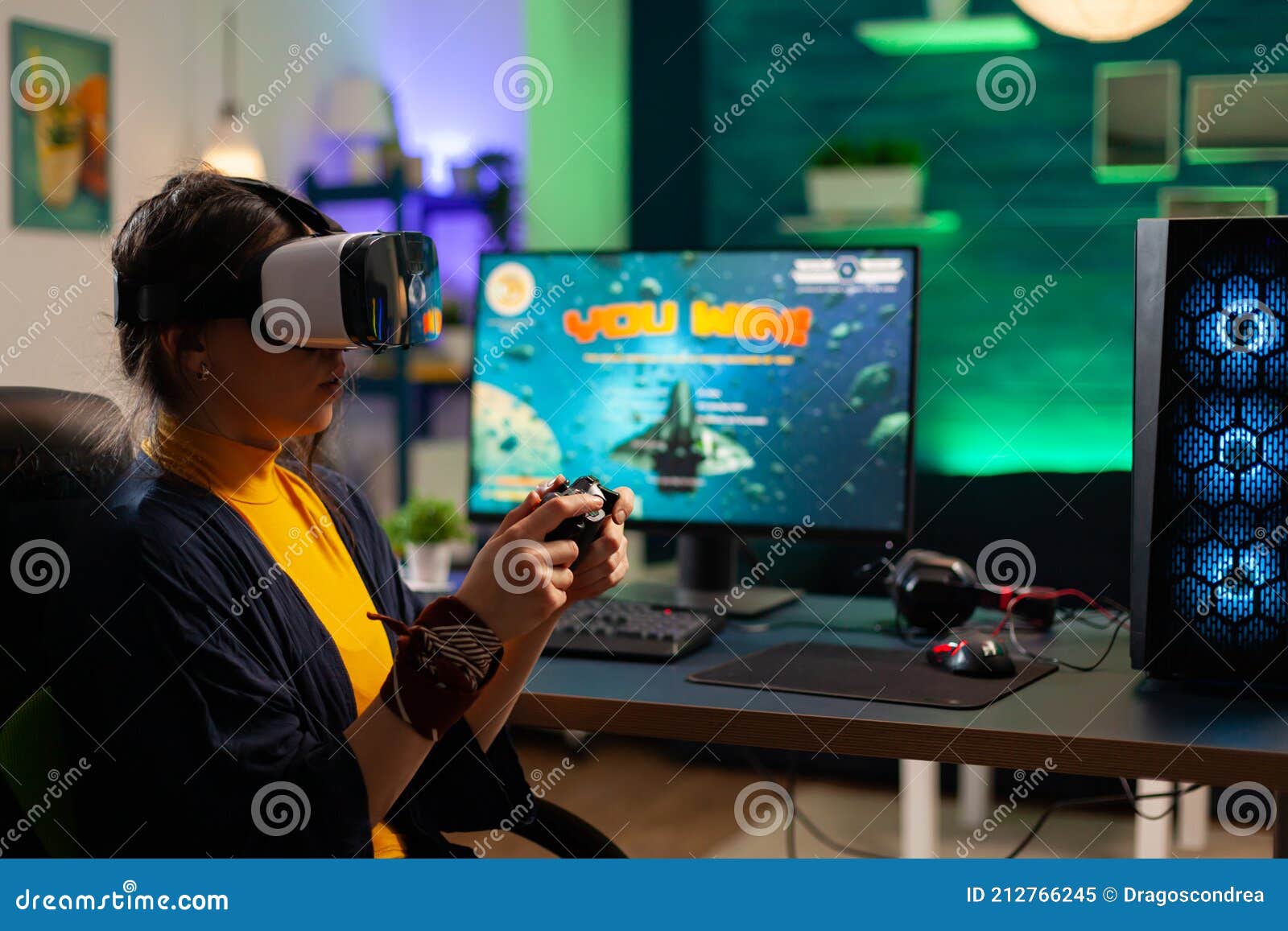 Competitive Gamer Looking into Powerful Computer Stock Image - Image of ...