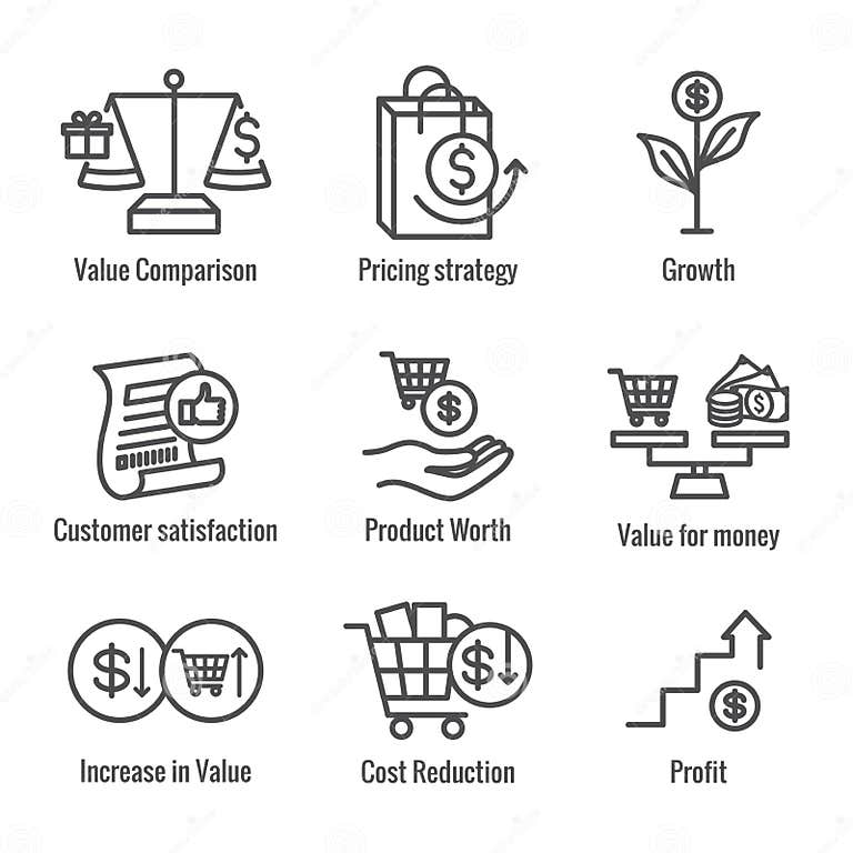 Competitive Pricing Icon Set with Growth, Profitability, & Worth Stock ...