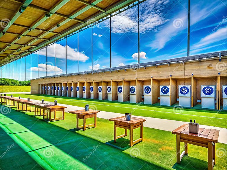 Competitive Shooting Range Panoramic View of Targets Equipment and ...