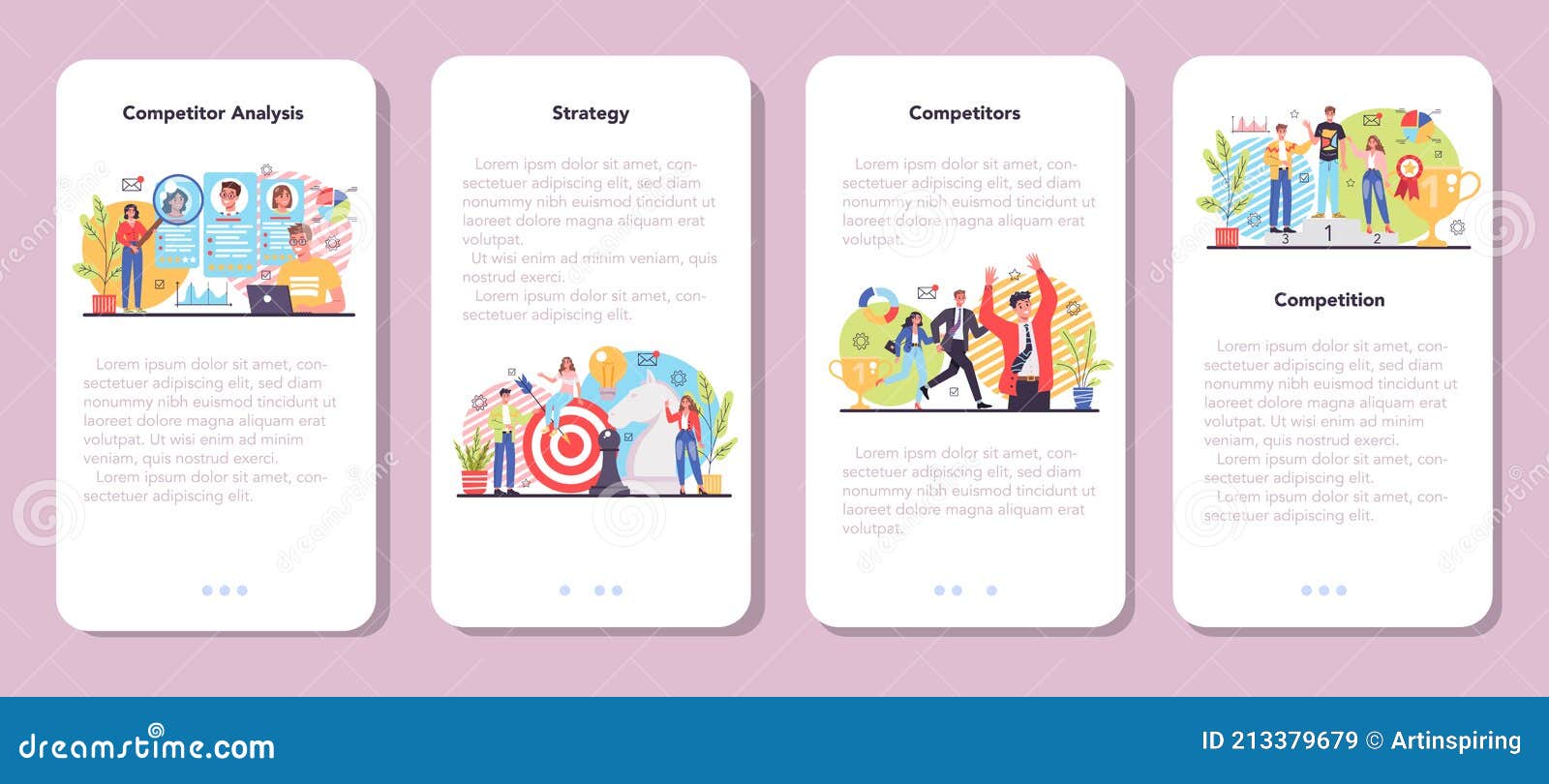 Competitor Analysis Mobile Application Banner Set. Business Competition ...