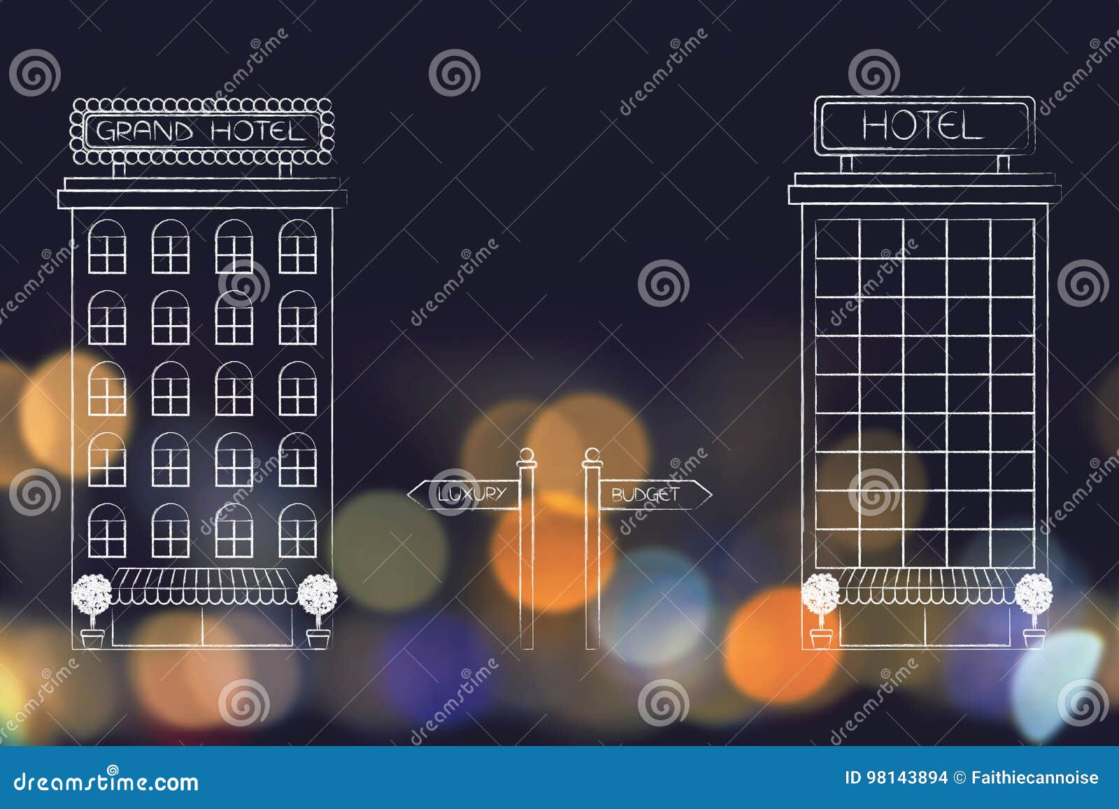 Competitor Hotels with Road Sign Luxury and Budget Stock Illustration ...