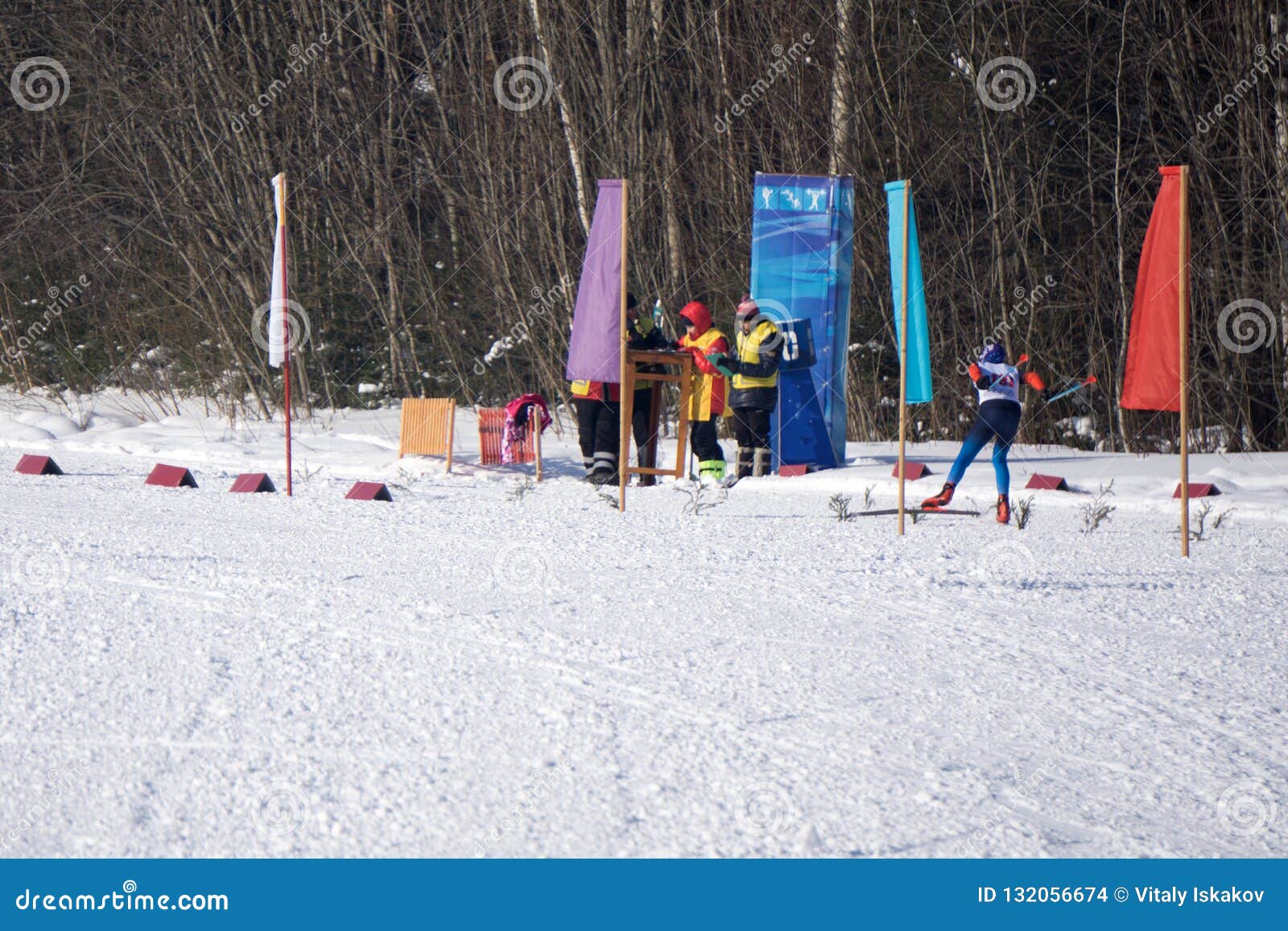 Competitor Passing the Finish Line in the Ski Parallel Slalom Alpine ...