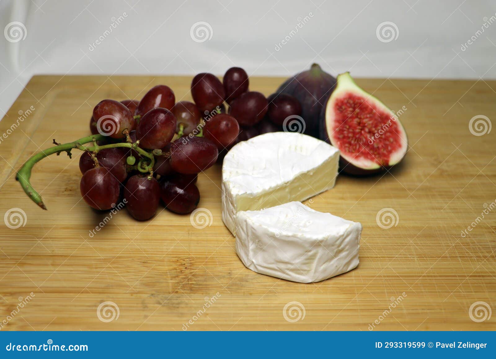 Grape, Fig, Cheese on Kitchen Breadboard Stock Image - Image of dairy ...