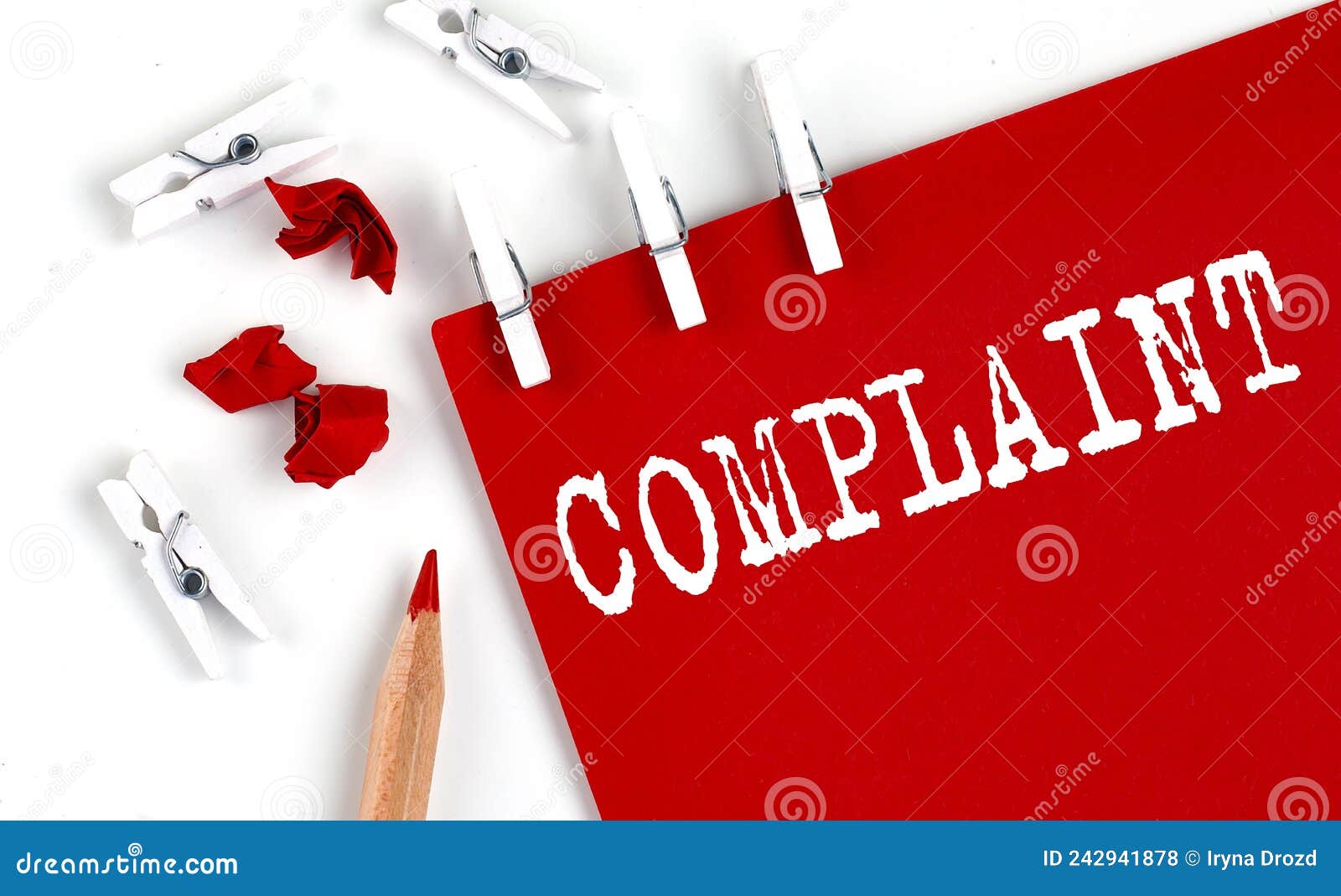 COMPLAINT Text on Red Paper with Office Tools on the White Background ...