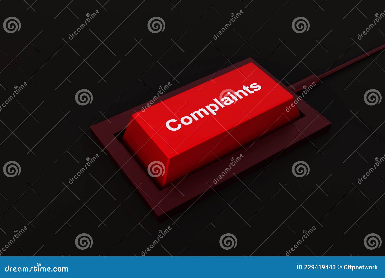 Complaints Button 3D Rendered in Red Color with Wire on Dark Gray ...
