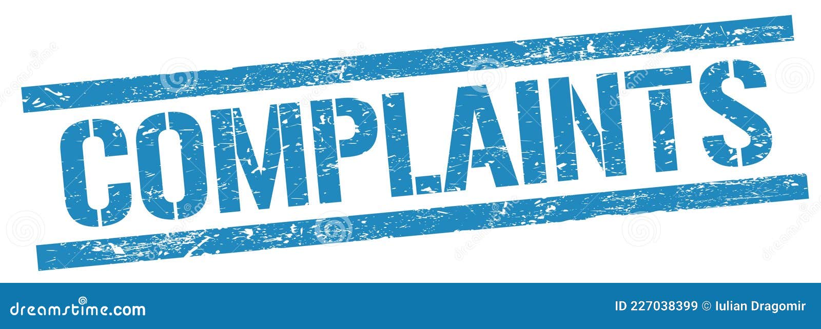 COMPLAINTS Text on Blue Grungy Rectangle Stamp Stock Illustration ...