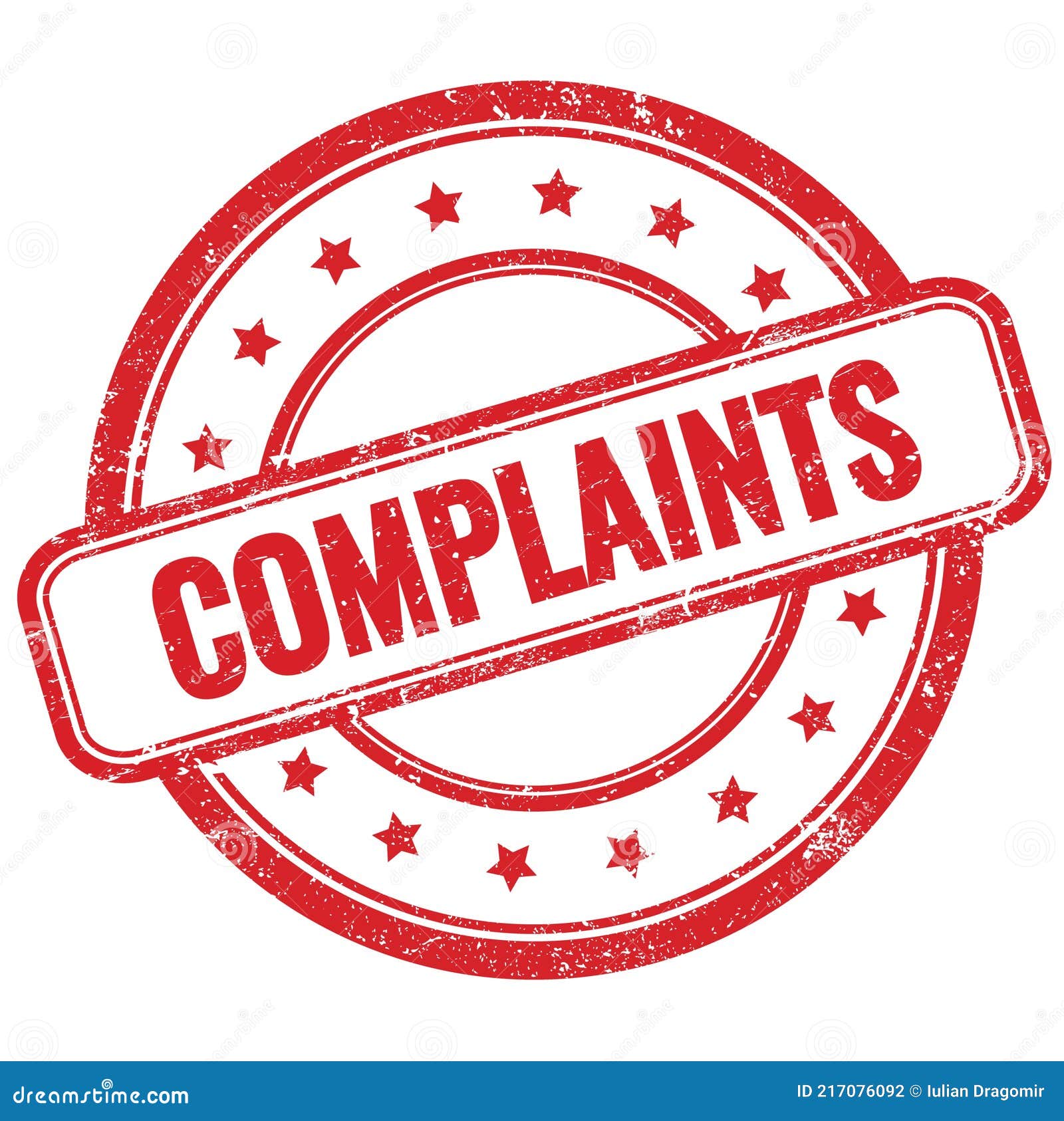 COMPLAINTS Text on Red Grungy Round Rubber Stamp Stock Illustration ...