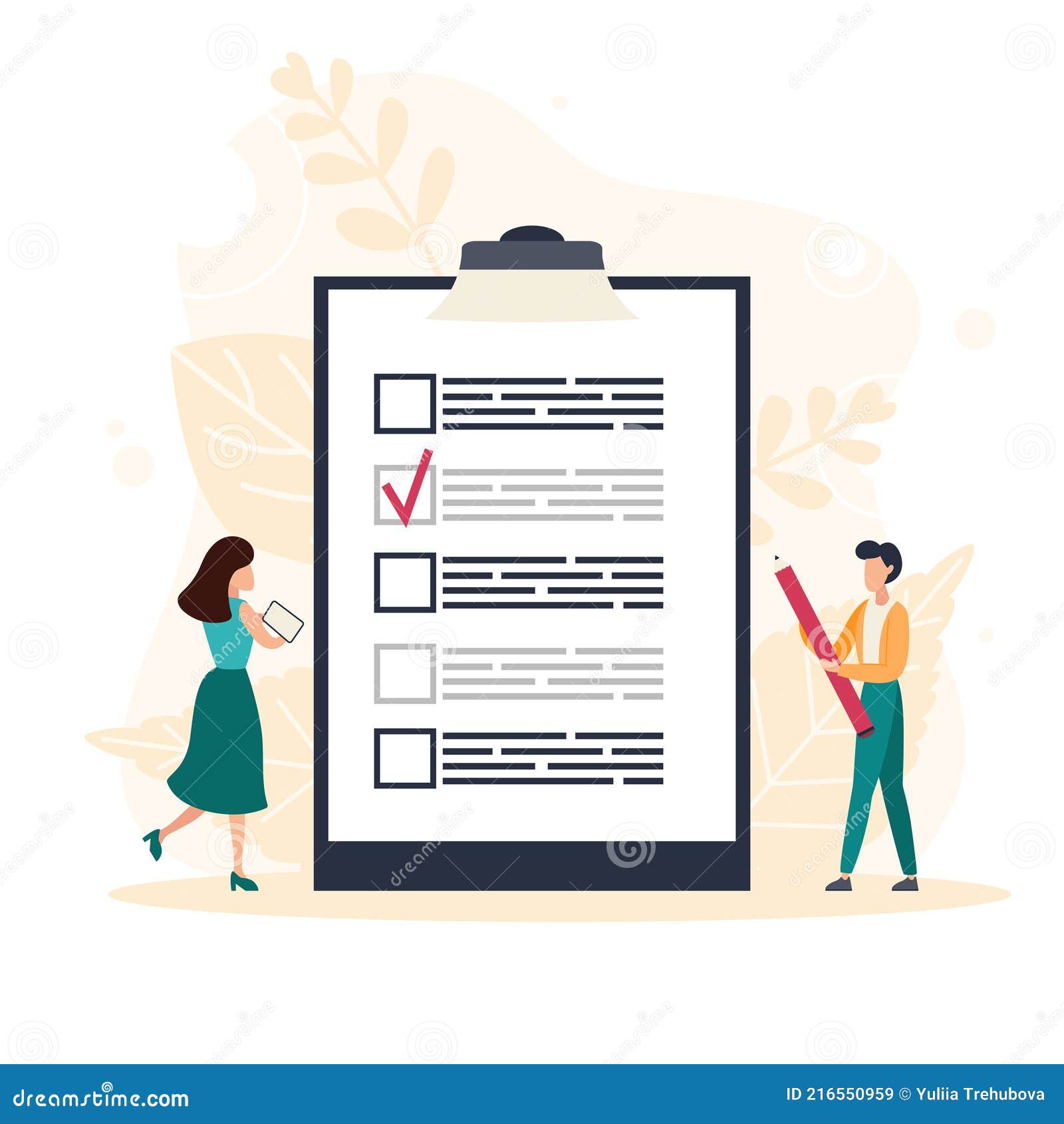 Complete Checklist and Check Mark Ticks. Man Holding Pencil while ...