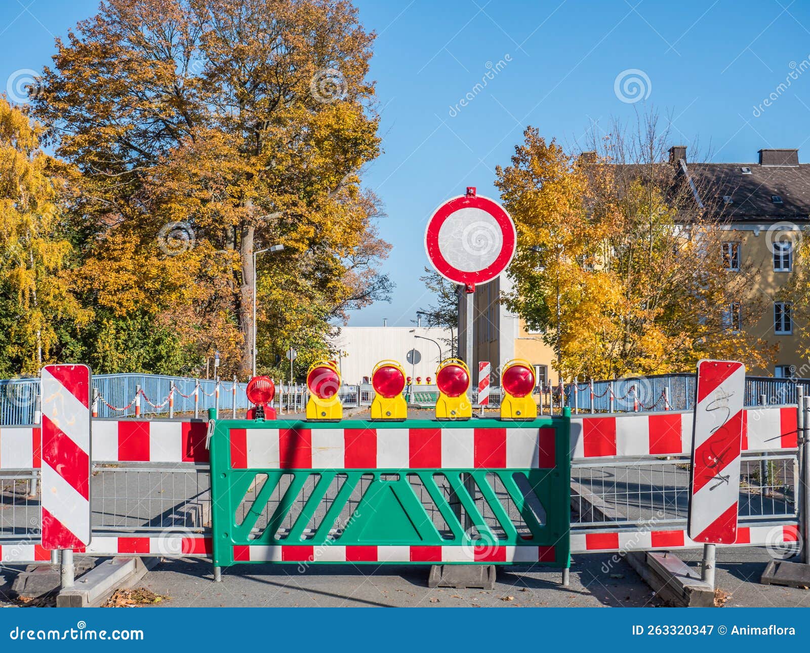 Complete Closure of a Road Due To a Construction Site with a Sign Stock ...