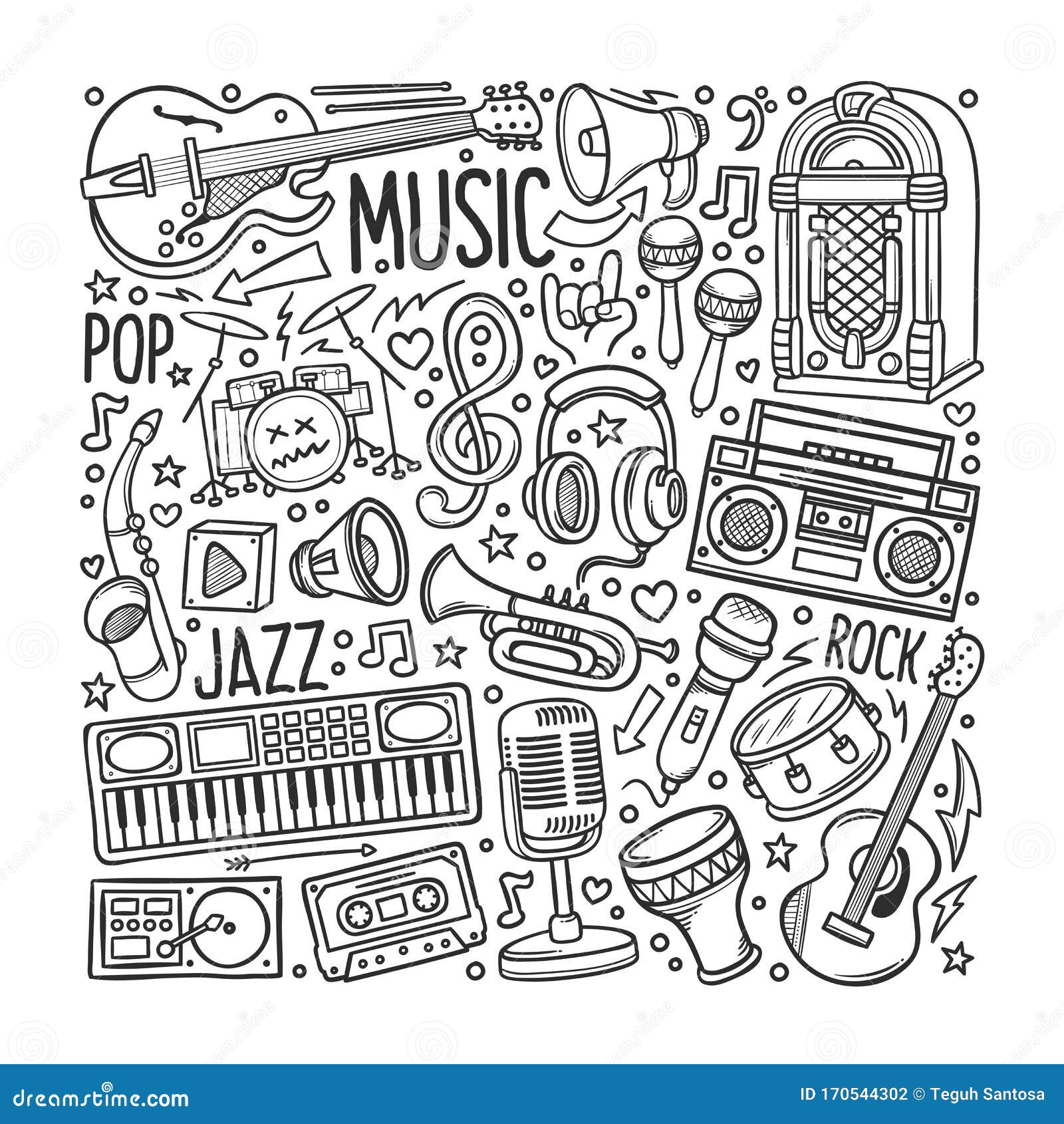 Hand Drawn Set of Music in Doodles Vector Stock Vector - Illustration ...