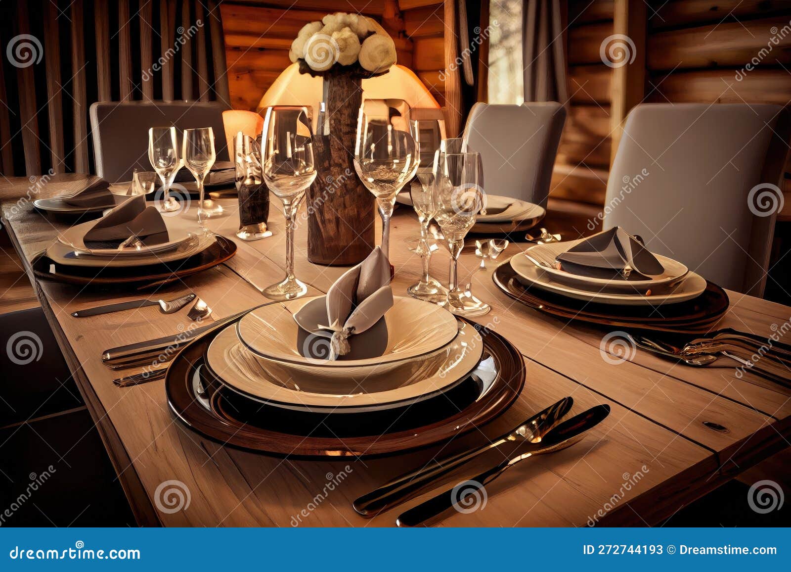 Complete Dinner Service on Big Dining Table on Chalet Stock Image ...