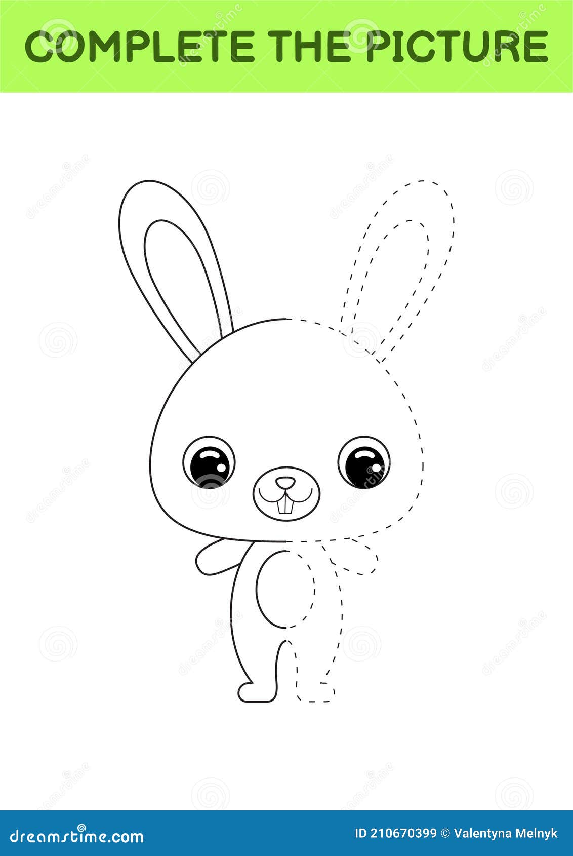 Complete Drawn Picture of Cute Bunny. Coloring Book. Dot Copy Game ...