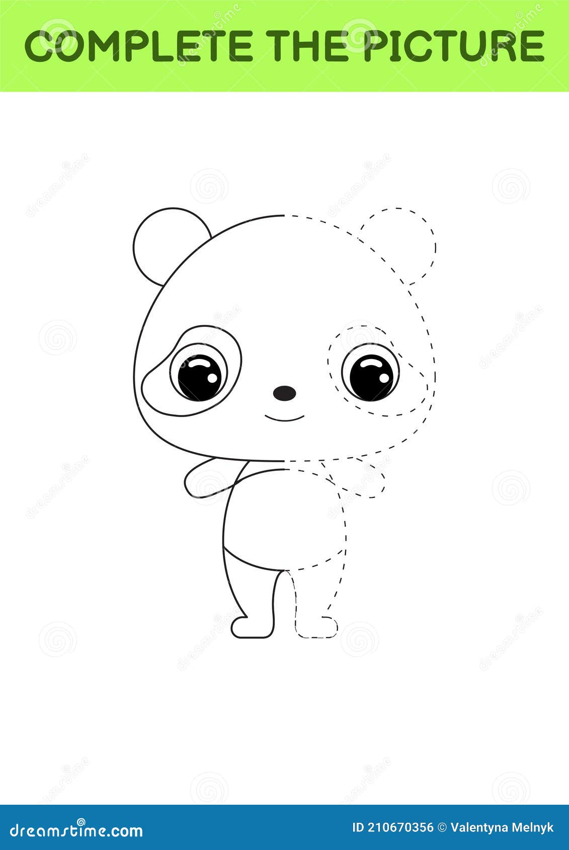 Complete Drawn Picture of Cute Panda. Coloring Book. Dot Copy Game ...
