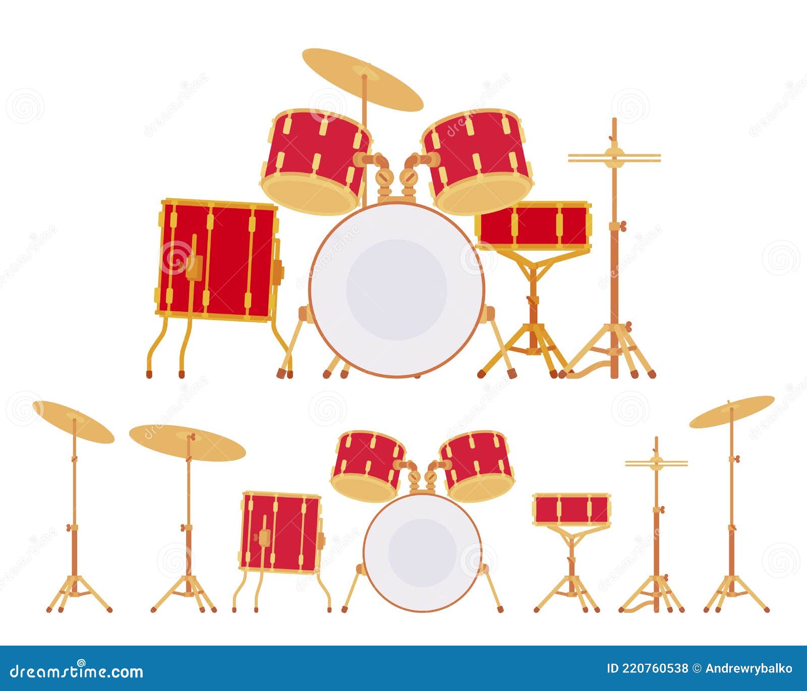 Complete Drum Set Featuring A Bass Drum, Snare, Toms, Cymbals, And A ...