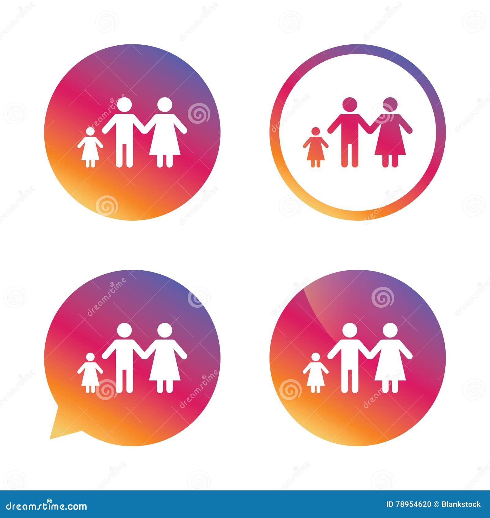 Complete Family with One Child Sign Icon. Stock Vector - Illustration ...