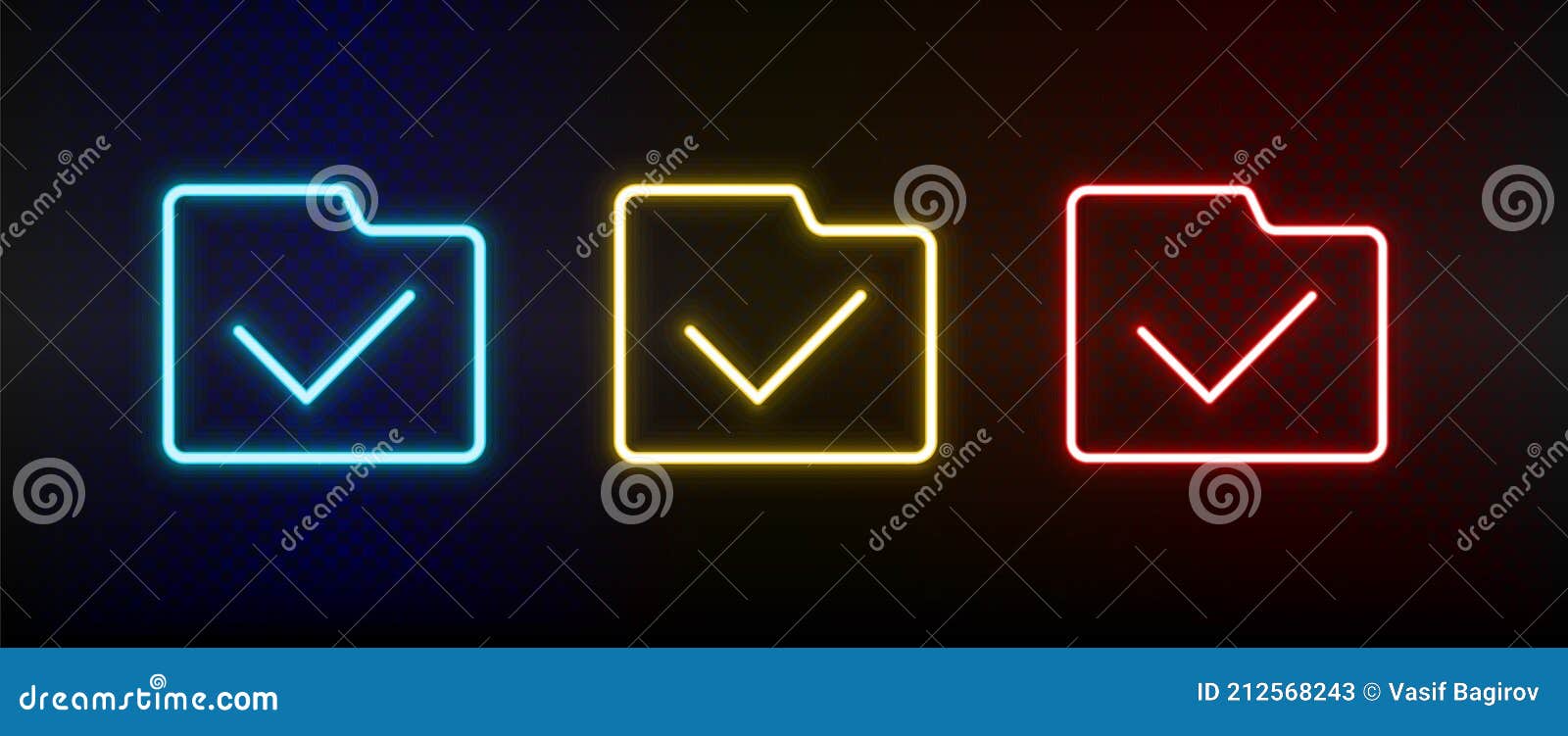 Complete, Folder Neon Icon Set. Set of Red, Blue, Yellow Neon Vector ...