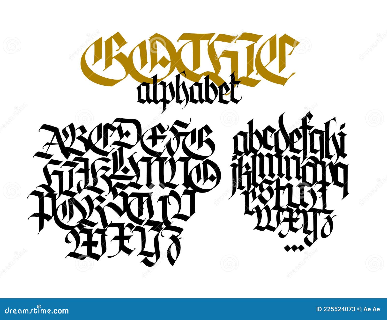 Complete Gothic Alphabet. Vector. Uppercase and Lowercase Letters on a ...