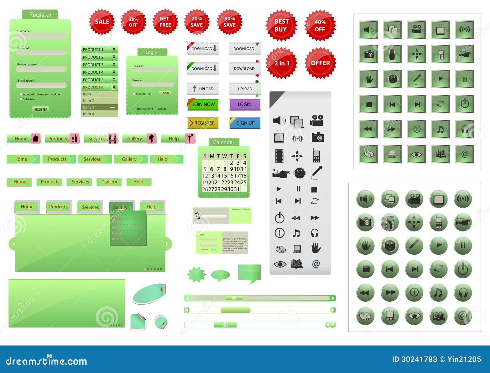 Complete Green Website Design Element Set Stock Illustration ...