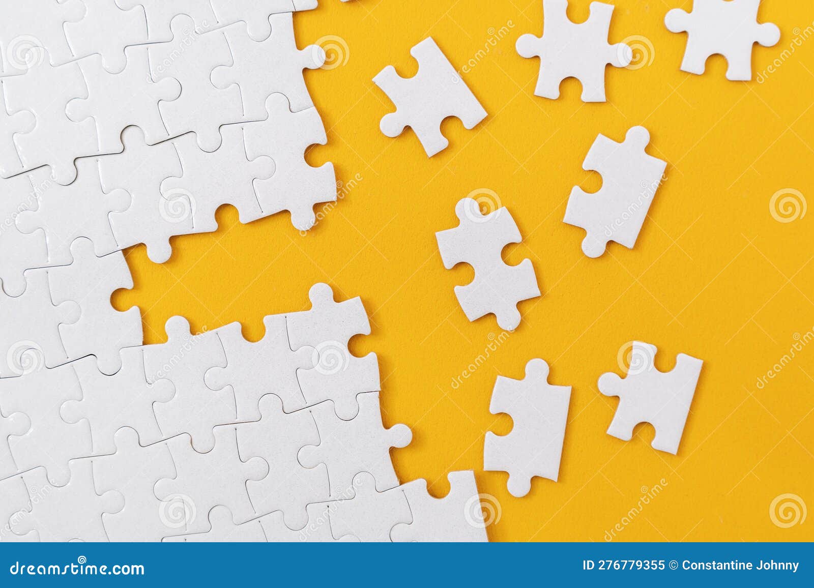 Almost Complete Jigsaw Puzzle with Scattered Missing Pieces Stock Image ...