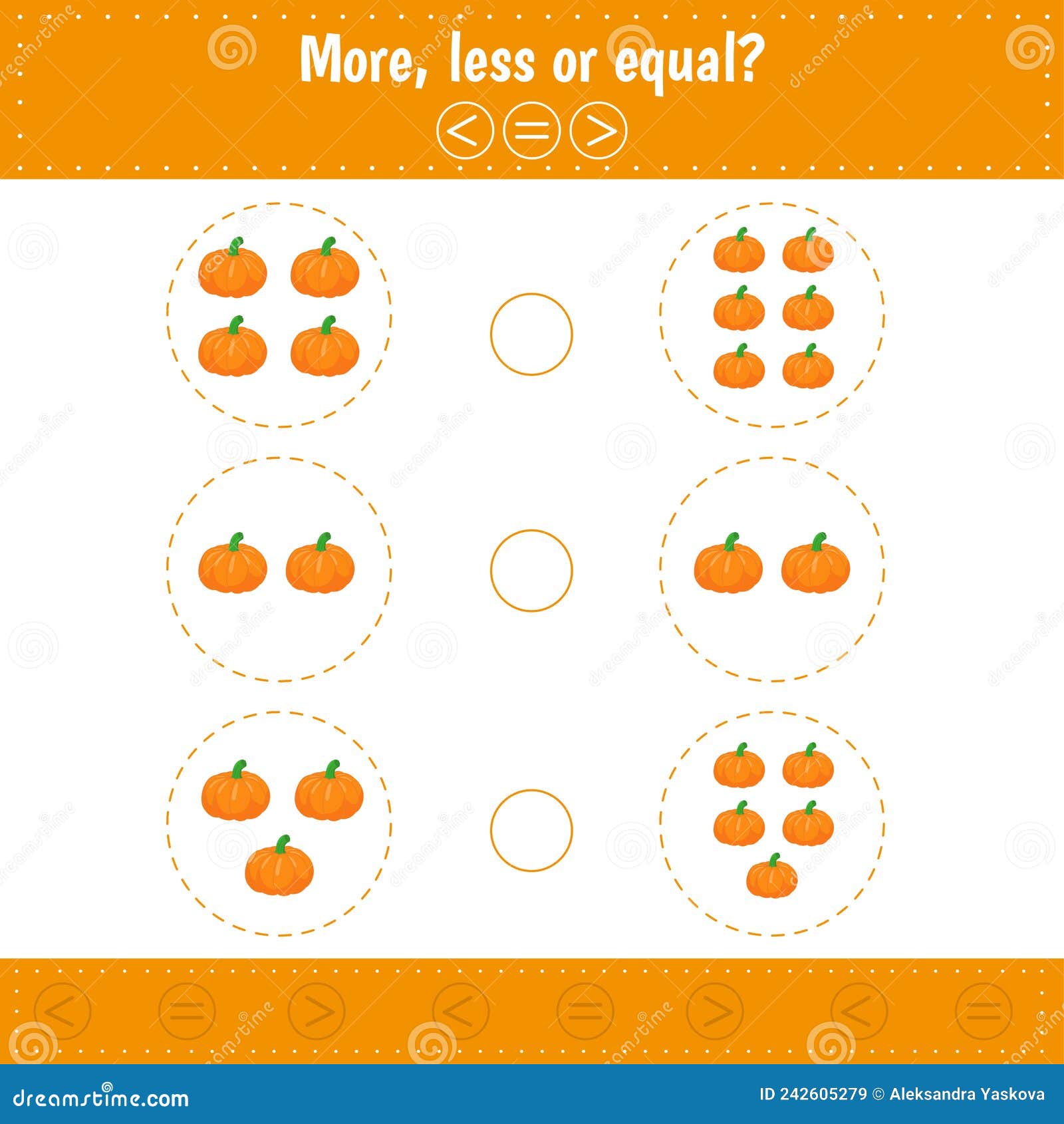 Complete the Mathematical Equation Task, Choose More, less or Equal ...