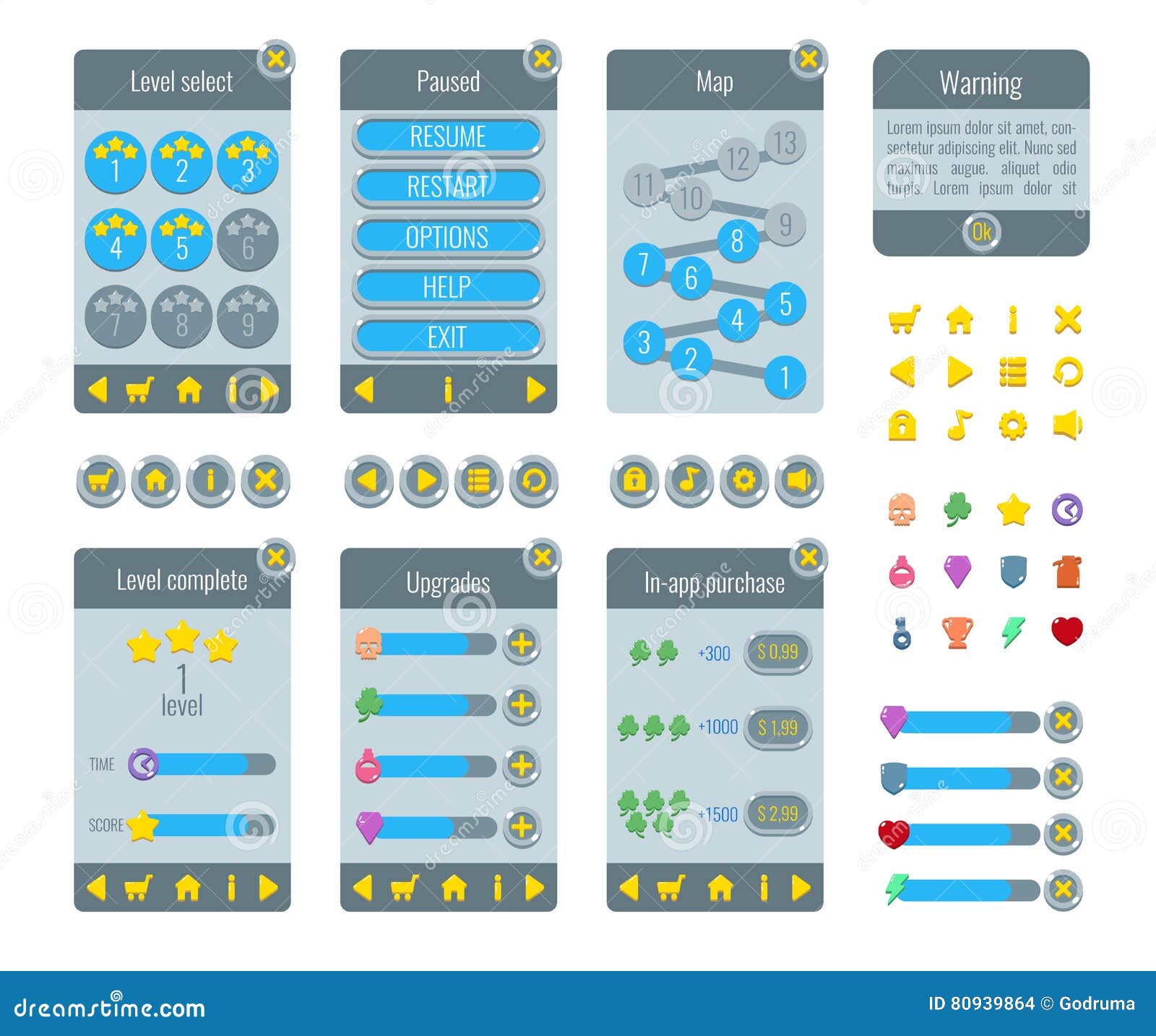 Level Select Game Menu Interface Panels Ui Buttons Cartoon Vector