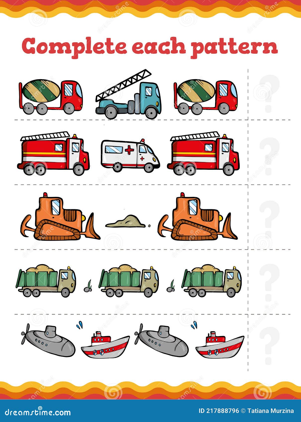 Complete the Pattern Educational Game for Children. Cartoon Vector ...