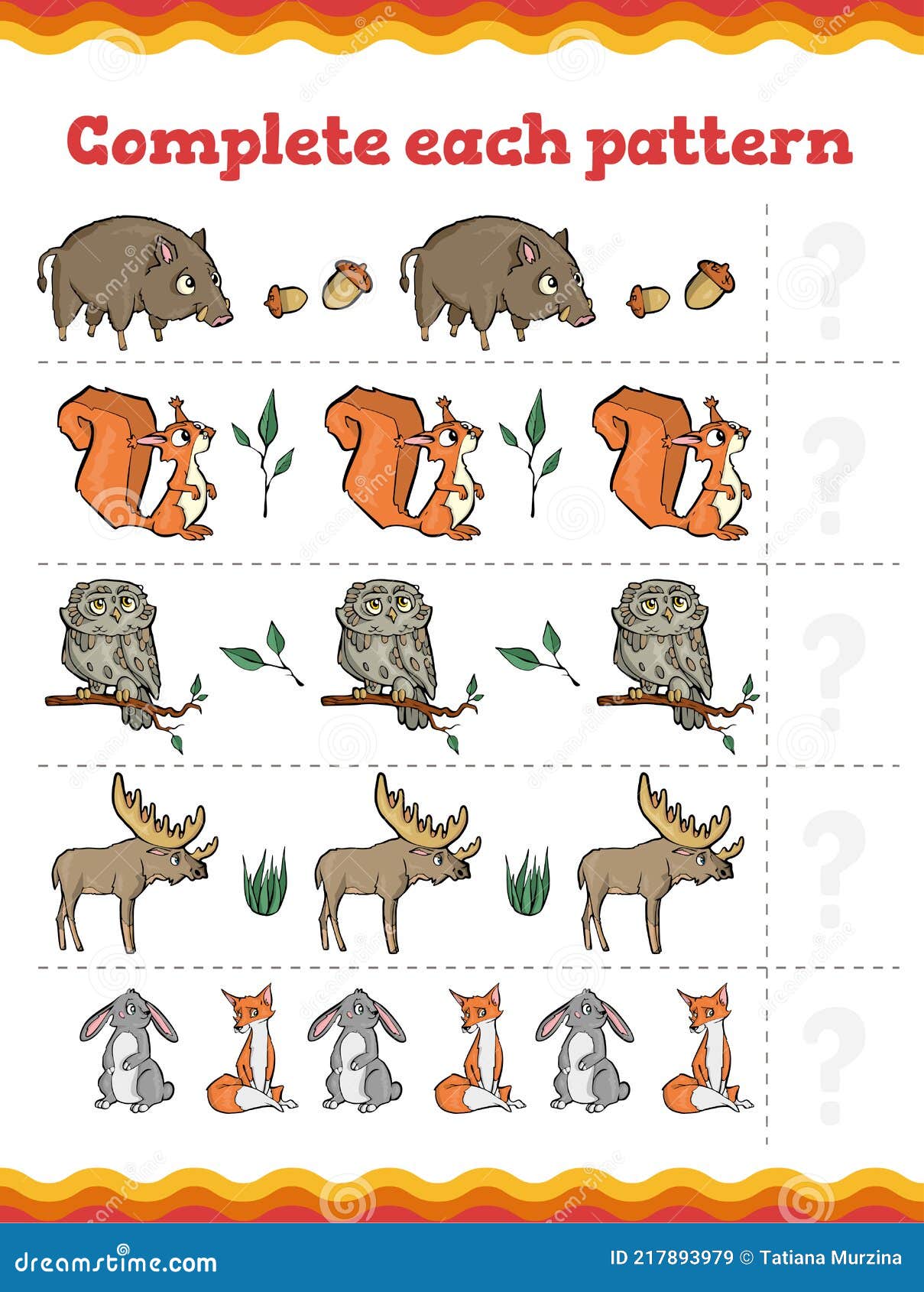 Complete the Pattern Educational Game for Children. Cartoon Vector ...