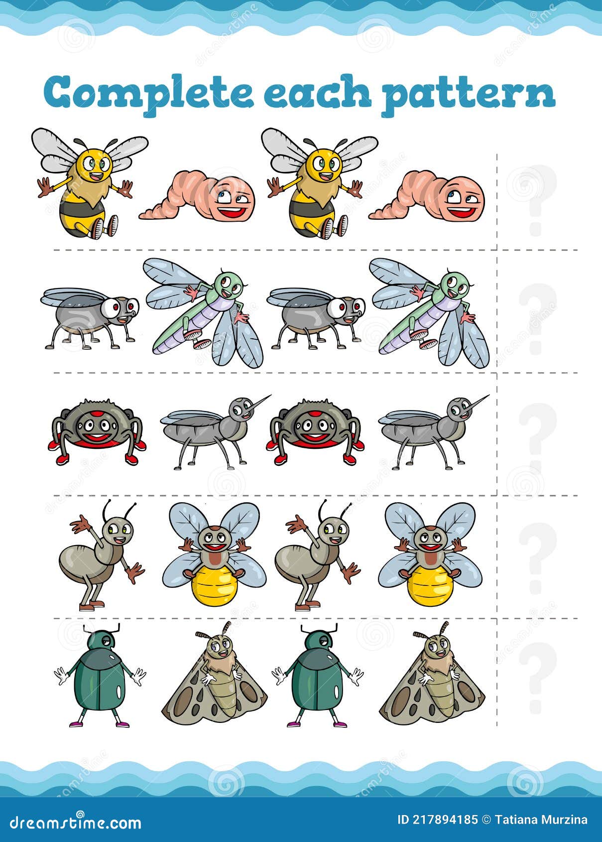 Complete the Pattern Educational Game for Children. Cartoon Vector ...