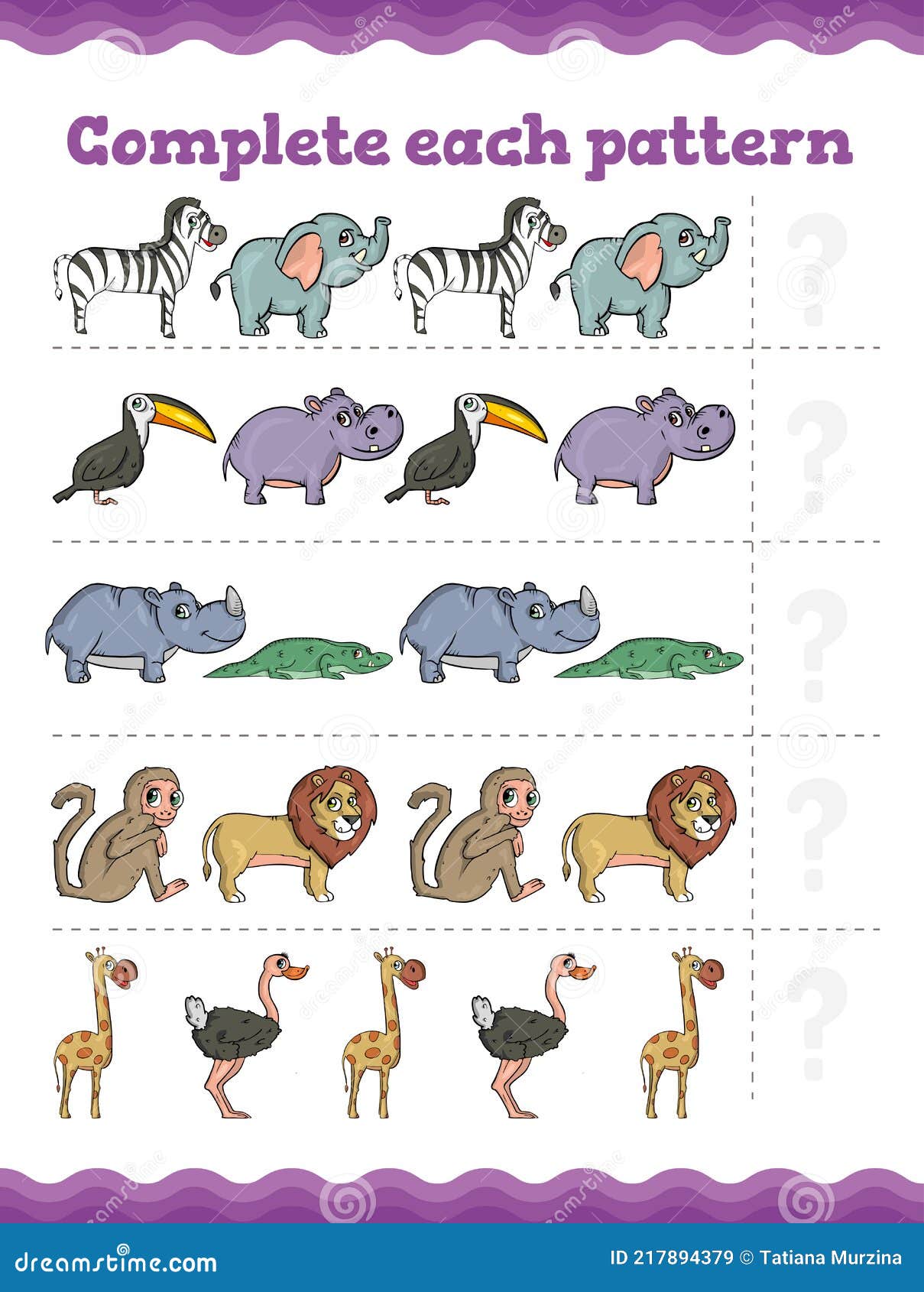 Complete the Pattern Educational Game for Children. Cartoon Vector ...