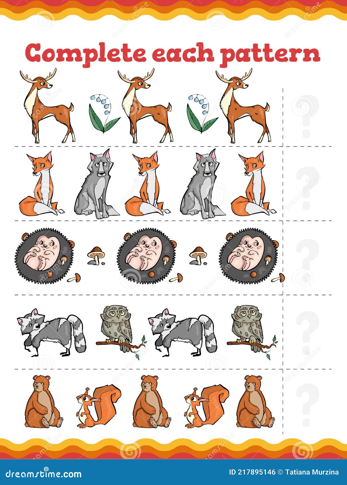 Complete the Pattern Educational Game for Children. Cartoon Vector ...