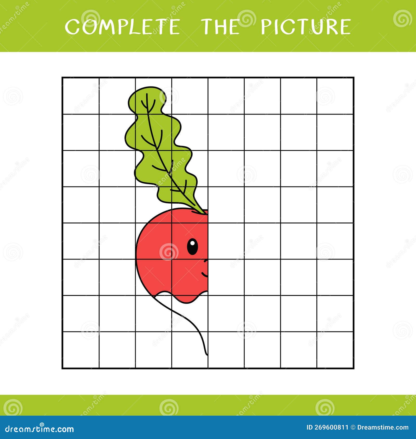 Complete the Picture of Cute Radish. Vector Worksheet Stock ...