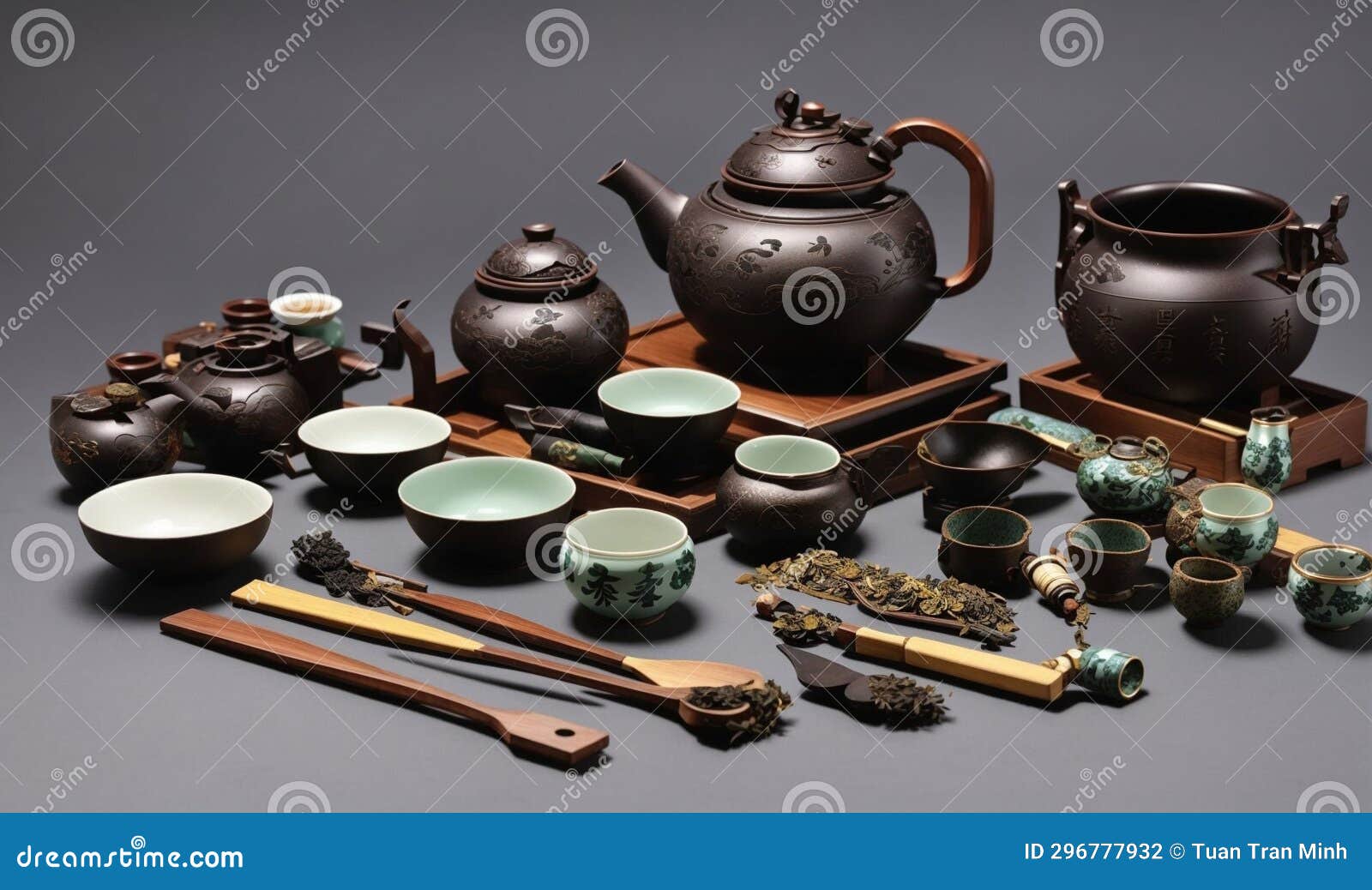 Tea making set stock photo. Image of wood, table, lighting - 296777932