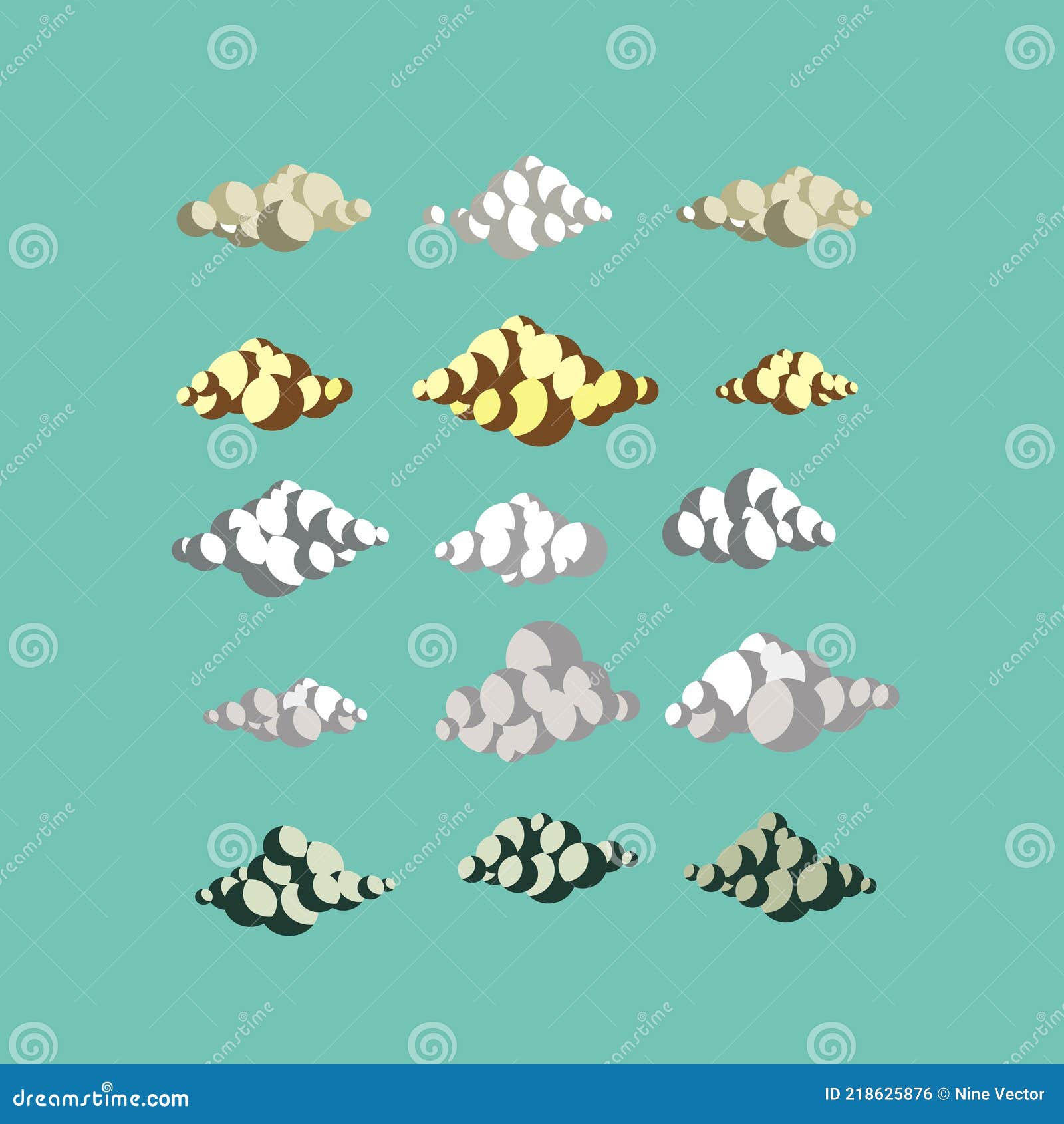 Complete Set of Cloud Illustrations with Colors for Various Themes ...