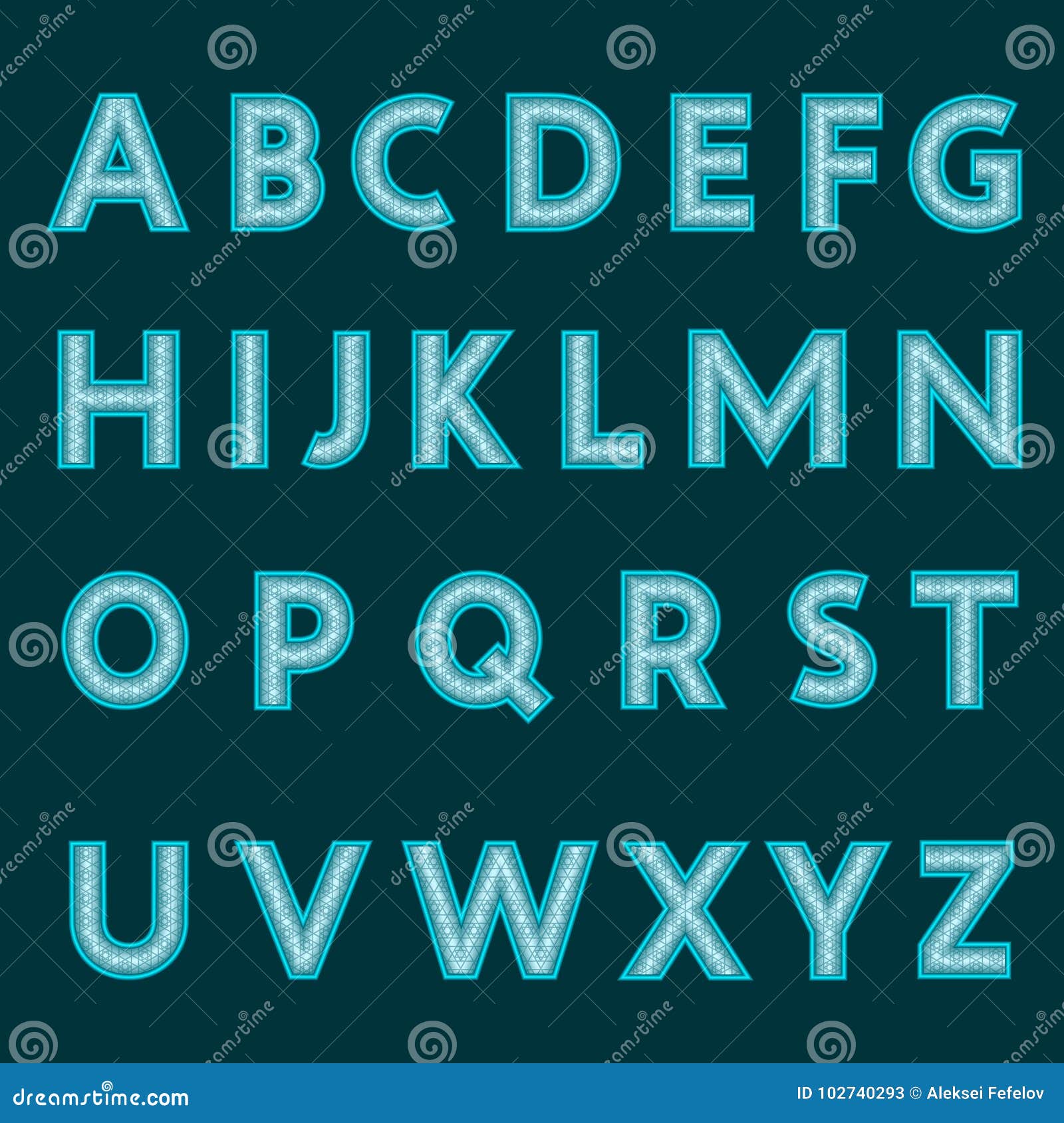 A Complete Set of Cyan Letters with a Relief Surface. the Edges of the ...