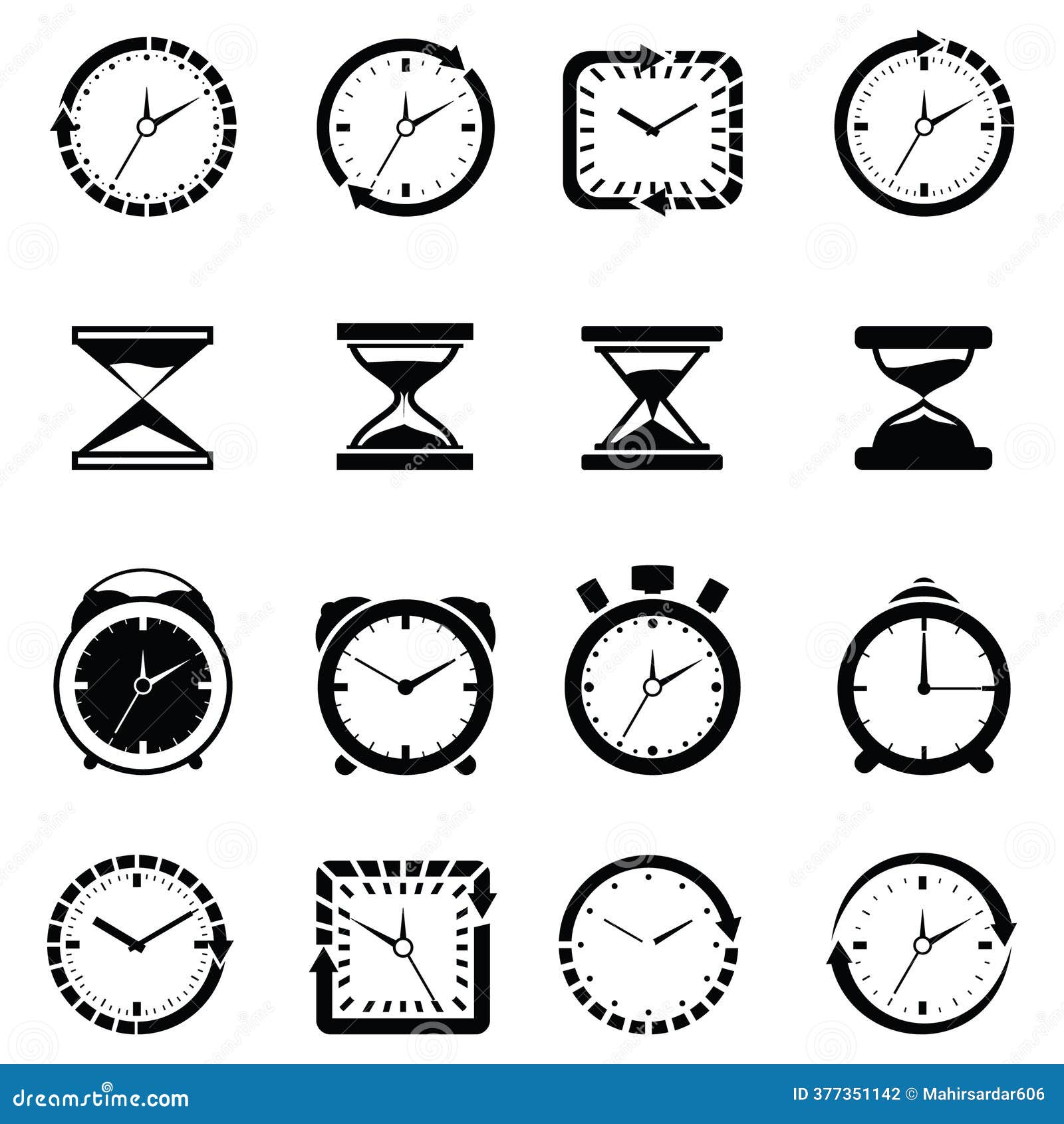 Hourglass Icons Collection With Shadow. Set Of Different Clock Icons ...