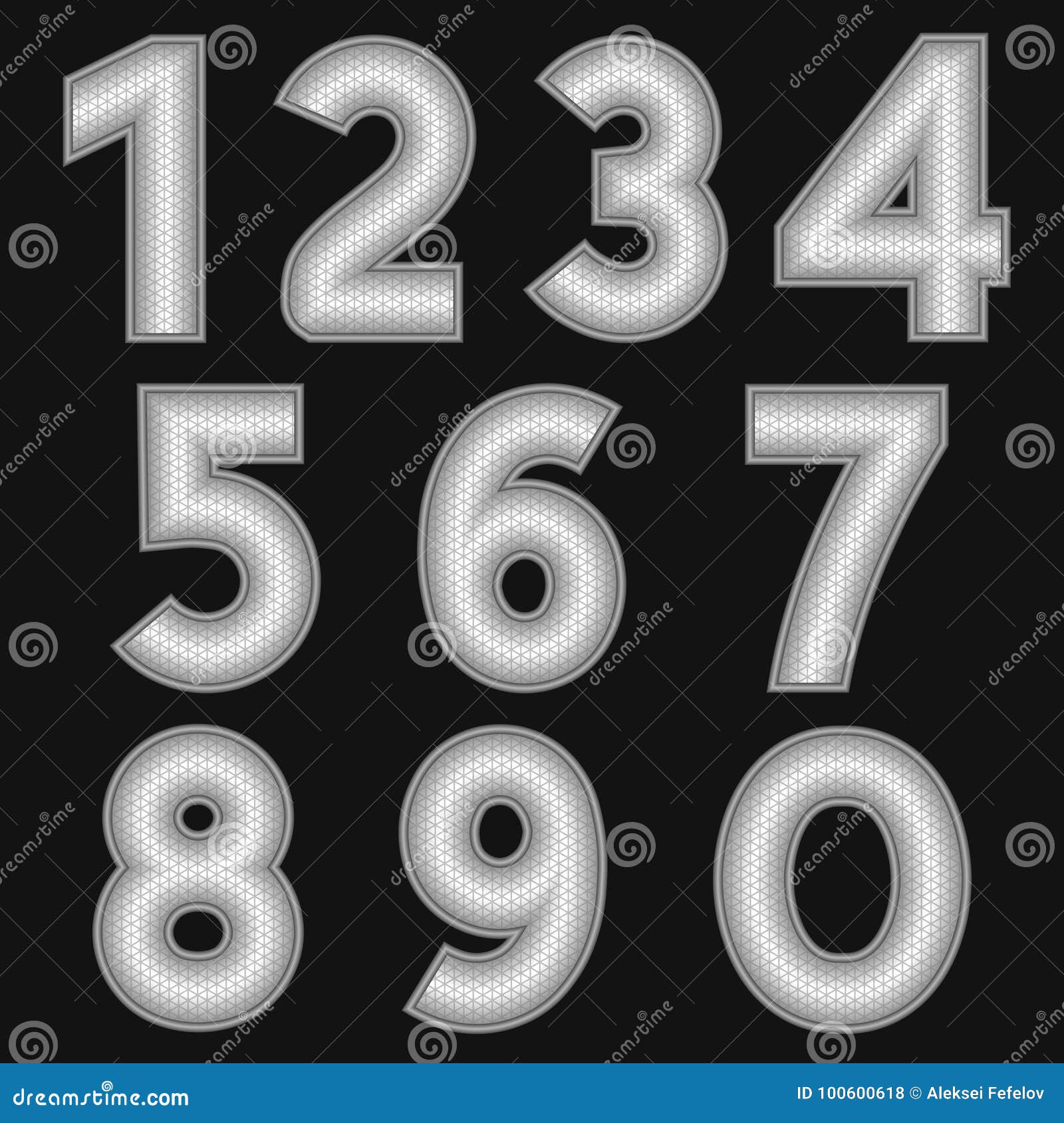 A Complete Set of Metal Numbers with a Relief Surface. Stock Vector ...