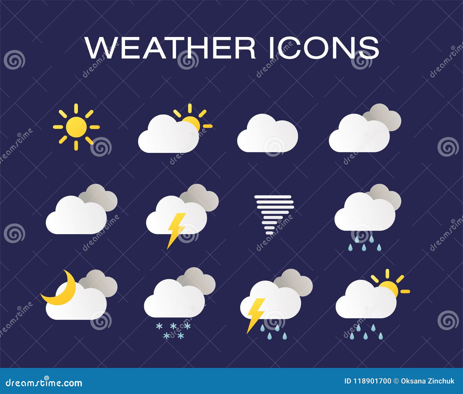 Complete Set of Modern Realistic Weather Icons. Modern Weather Icons ...