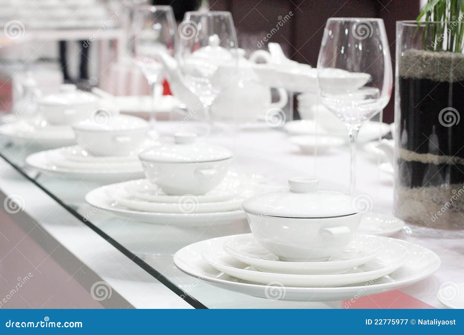 Complete Set of White Ware and Glass Glasses Stock Image - Image of ...