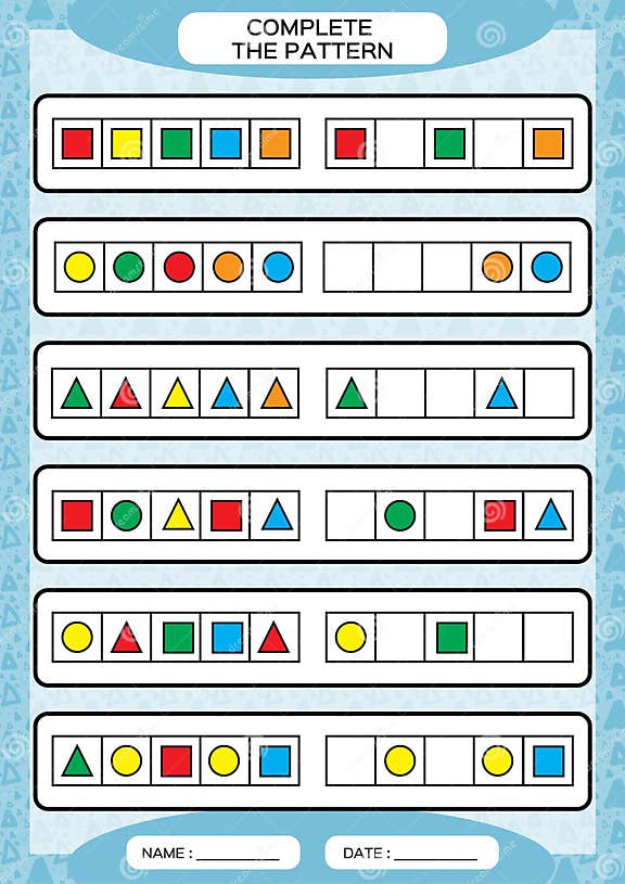 Complete Simple Repeating Patterns. Worksheet for Preschool Kids Stock ...