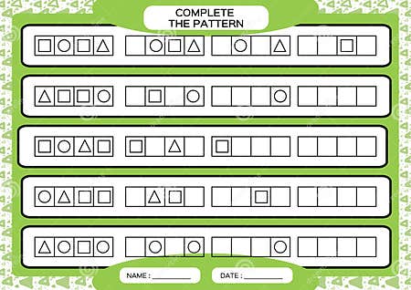 Complete Simple Repeating Patterns. Worksheet for Preschool Kids Stock ...