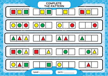 Complete Simple Repeating Patterns. Worksheet for Preschool Kids Stock ...