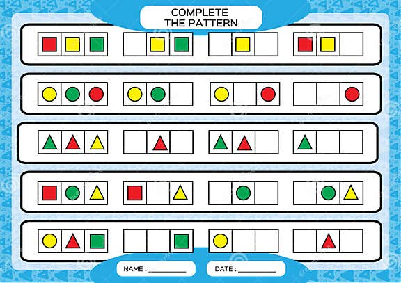 Complete Simple Repeating Patterns. Worksheet for Preschool Kids Stock ...