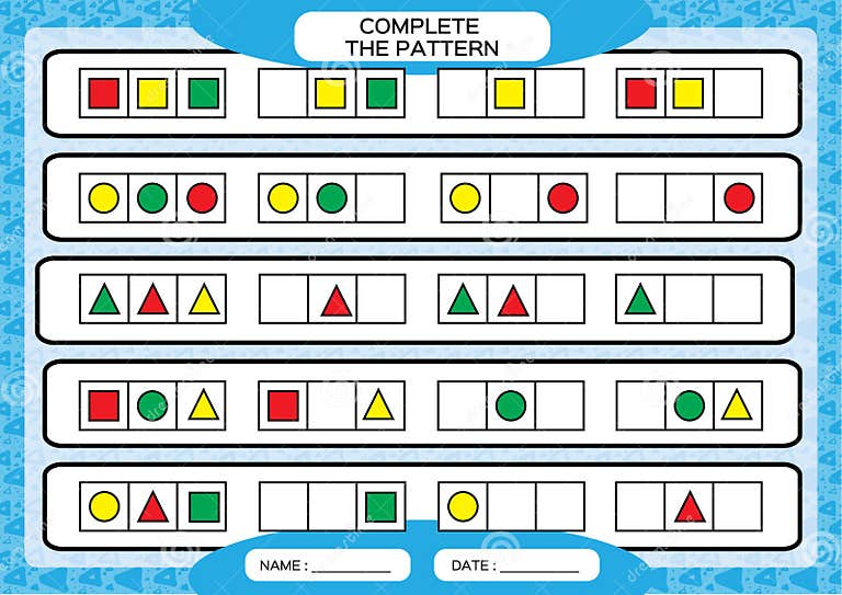 Complete Simple Repeating Patterns. Worksheet for Preschool Kids Stock ...