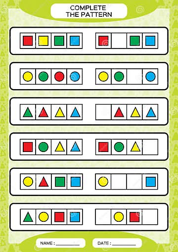 Complete Simple Repeating Patterns. Worksheet for Preschool Kids Stock ...