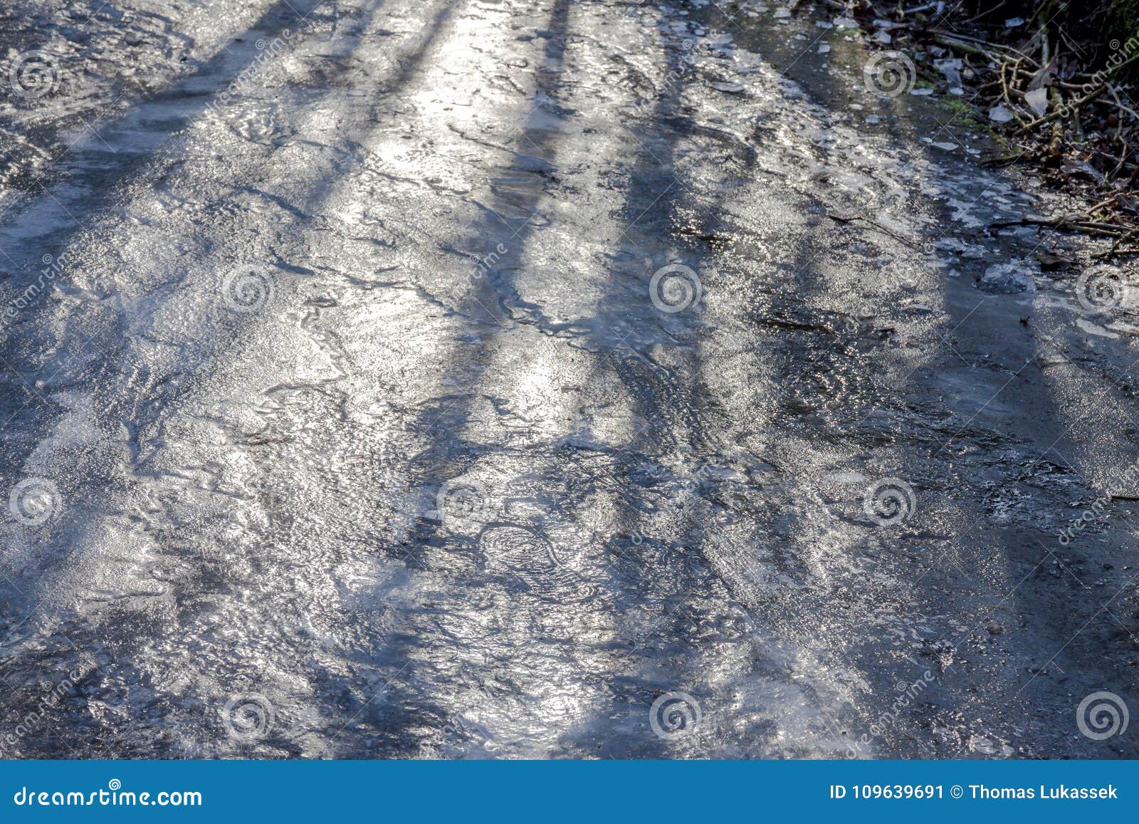 Complete Slippery and Frozen Path with Footprints Stock Image - Image ...