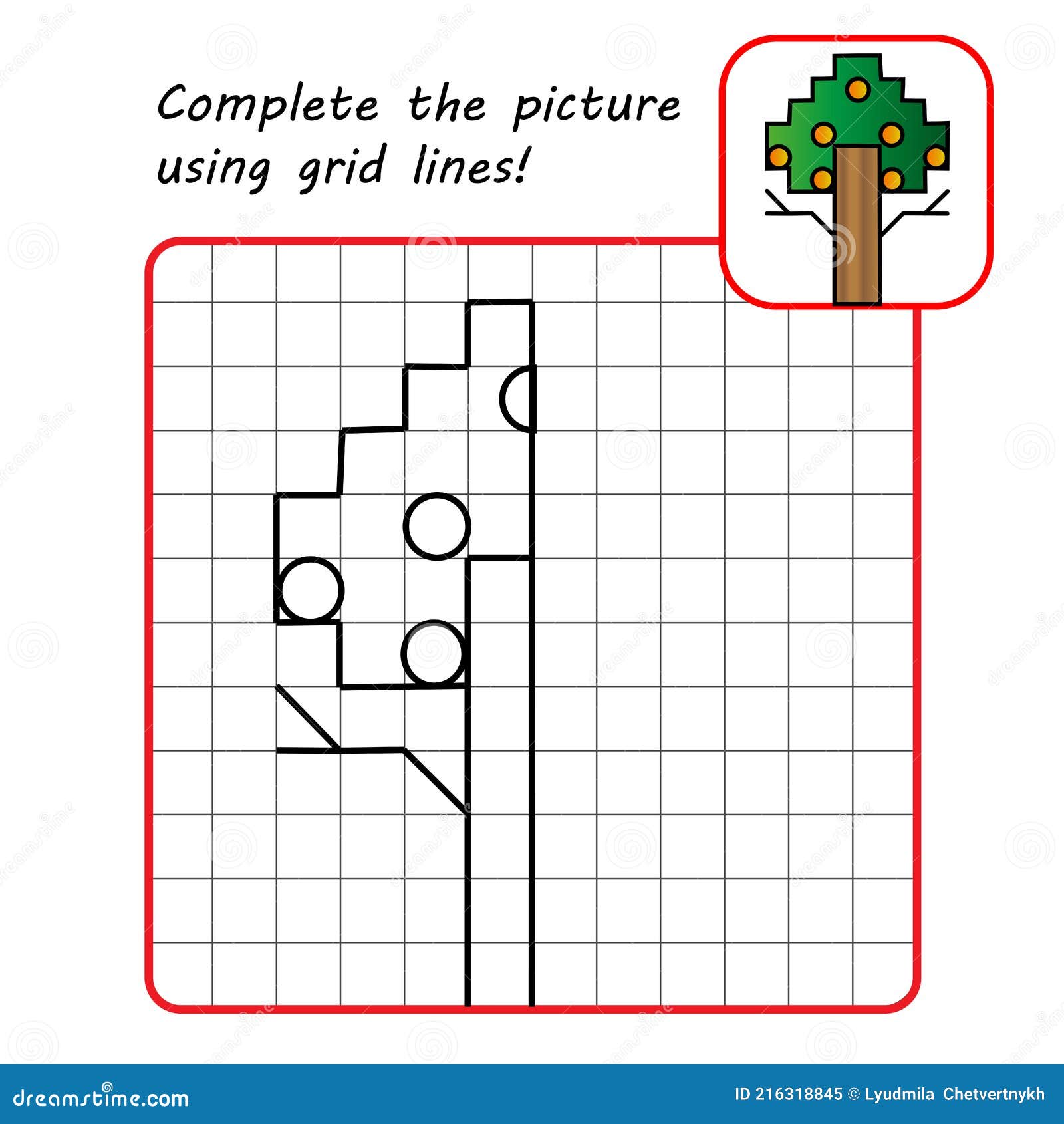 Educational Game for Kids. Simple Exercise. Tree. Drawing Using Grid ...